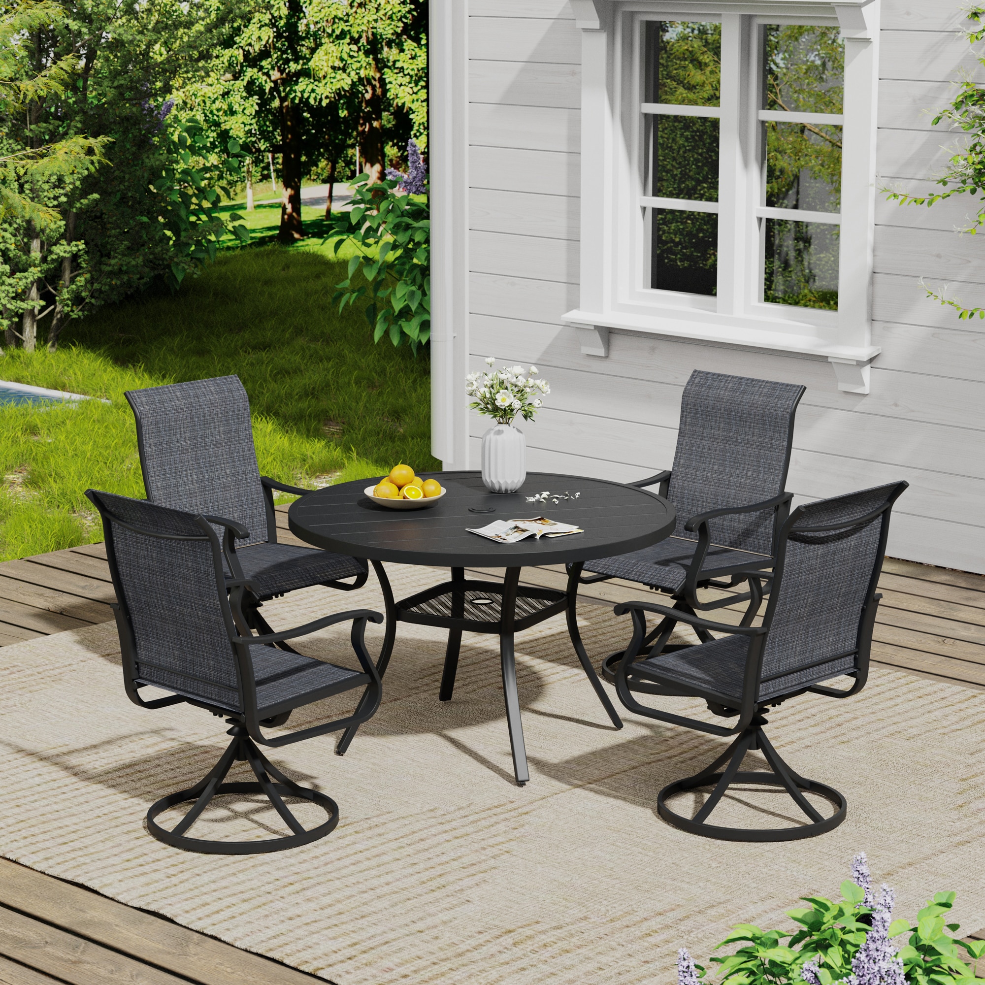 VICLLAX Patio Chairs Set of 2 Black Metal Frame Swivel Dining Chair ...