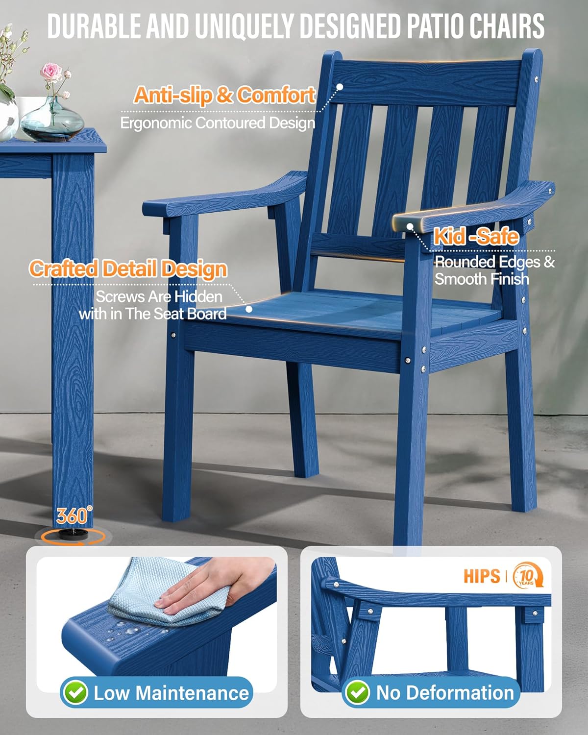 YEFU 7-Piece Navy Plastic Outdoor Patio Dining Set with Arm Chairs in ...