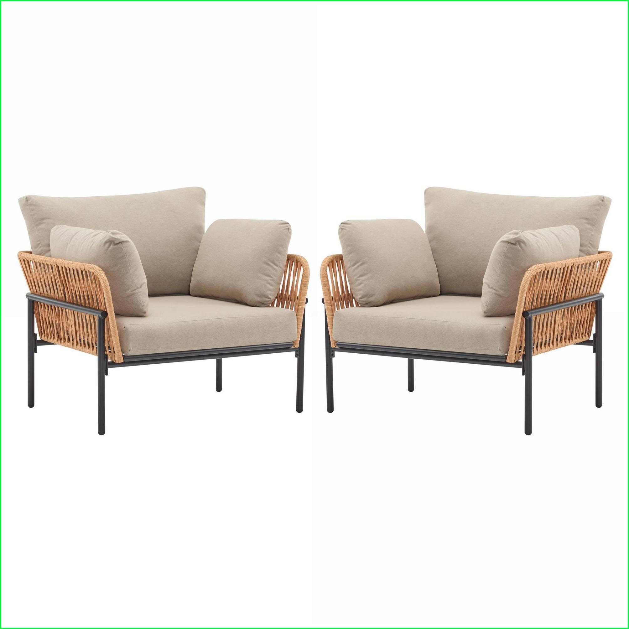 Watnature Lounge Chairs Set of 2 36 Beige Light Wood Tone Rope Iron ...