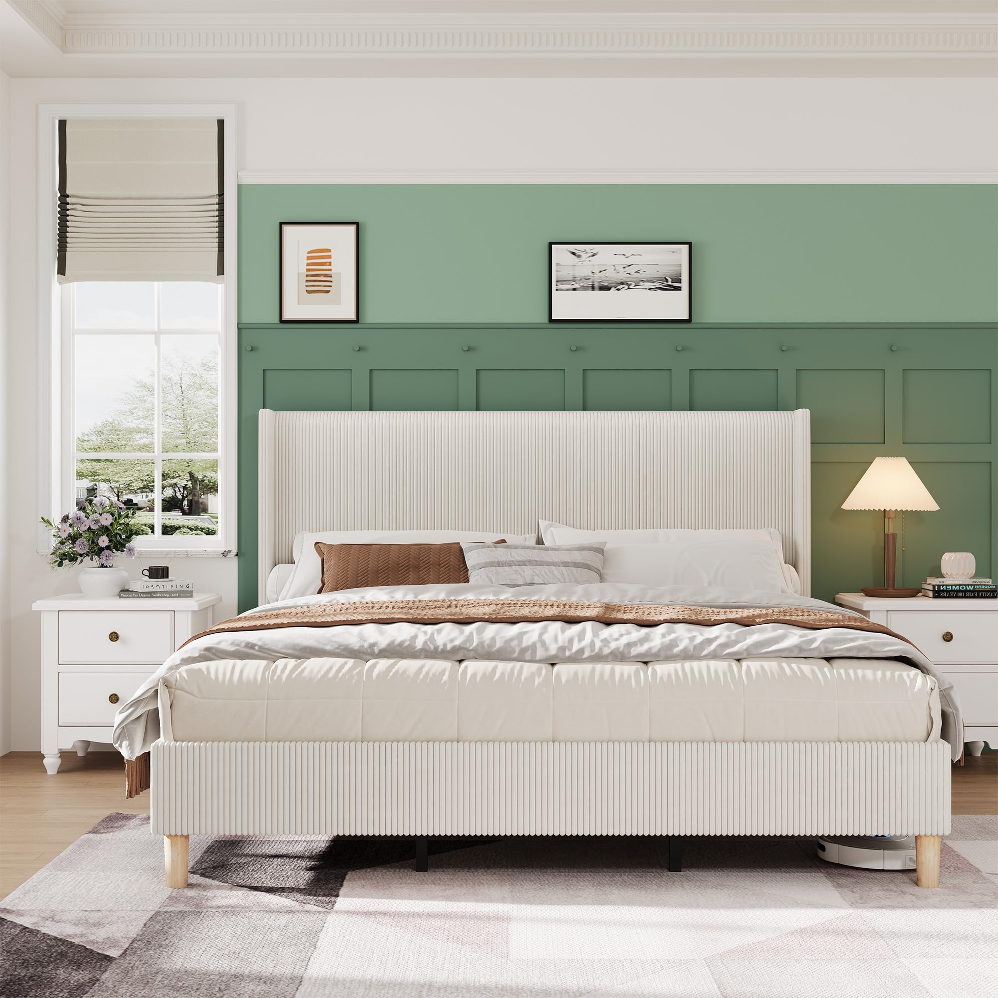 Garvee Queen Size Bed Frame Corduroy Bed Frame with Vertical Channel ...