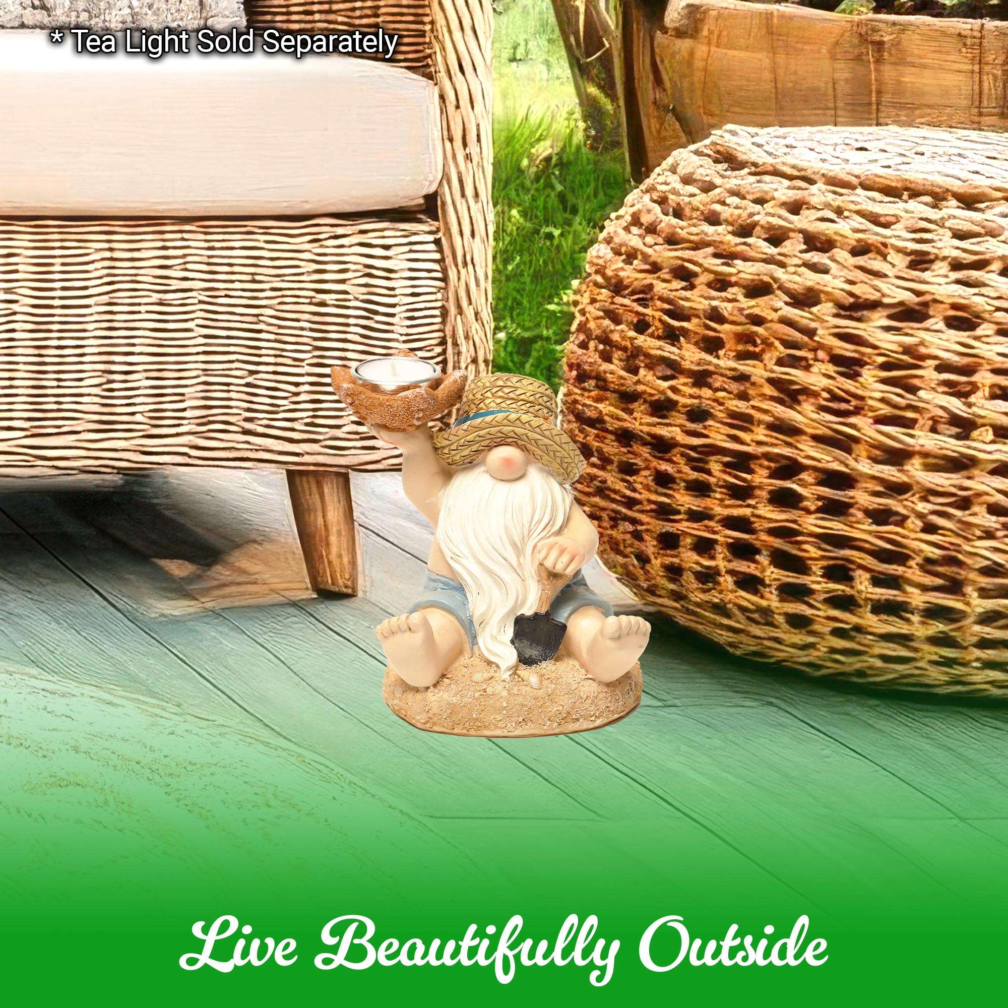 G128 6.5-in H x 6-in W Multicolor Ocean Beach Summer Gnome Garden ...