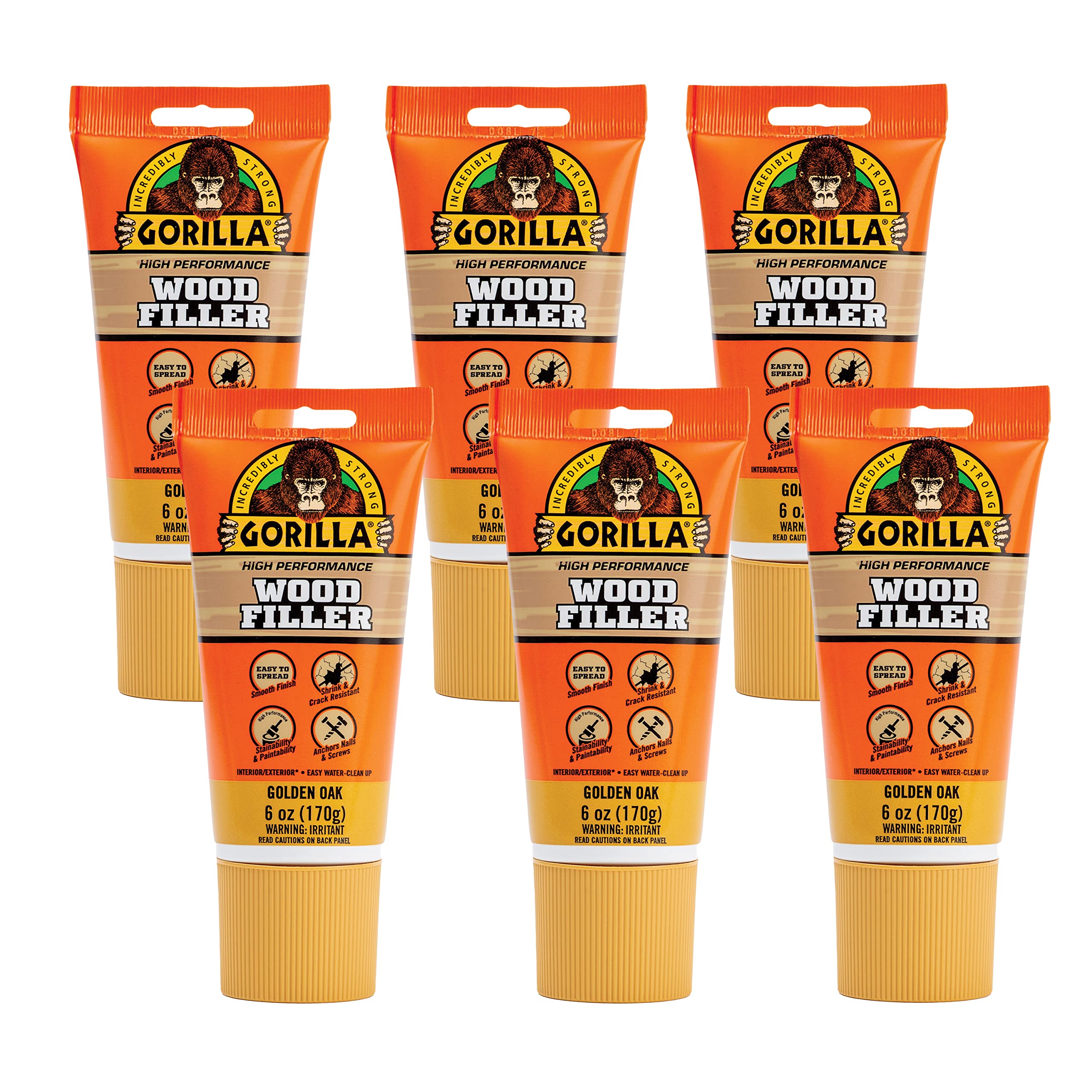 Gorilla All Purpose Wood Filler - Golden Oak 6 Ounce Tube (Pack of 6 ...