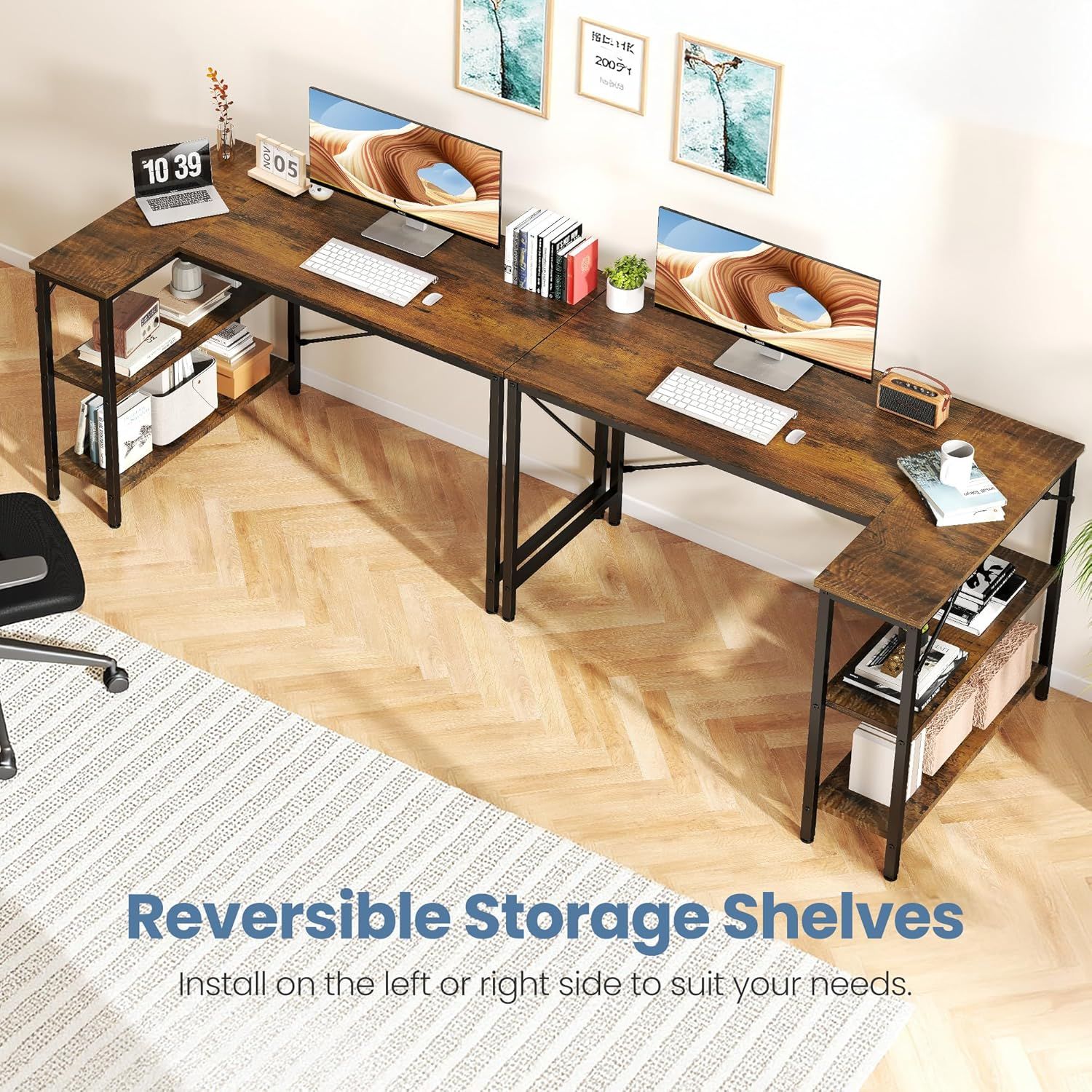 Flynama Computer Desk 39.4-in Brown Modern/Contemporary L-shaped desk ...