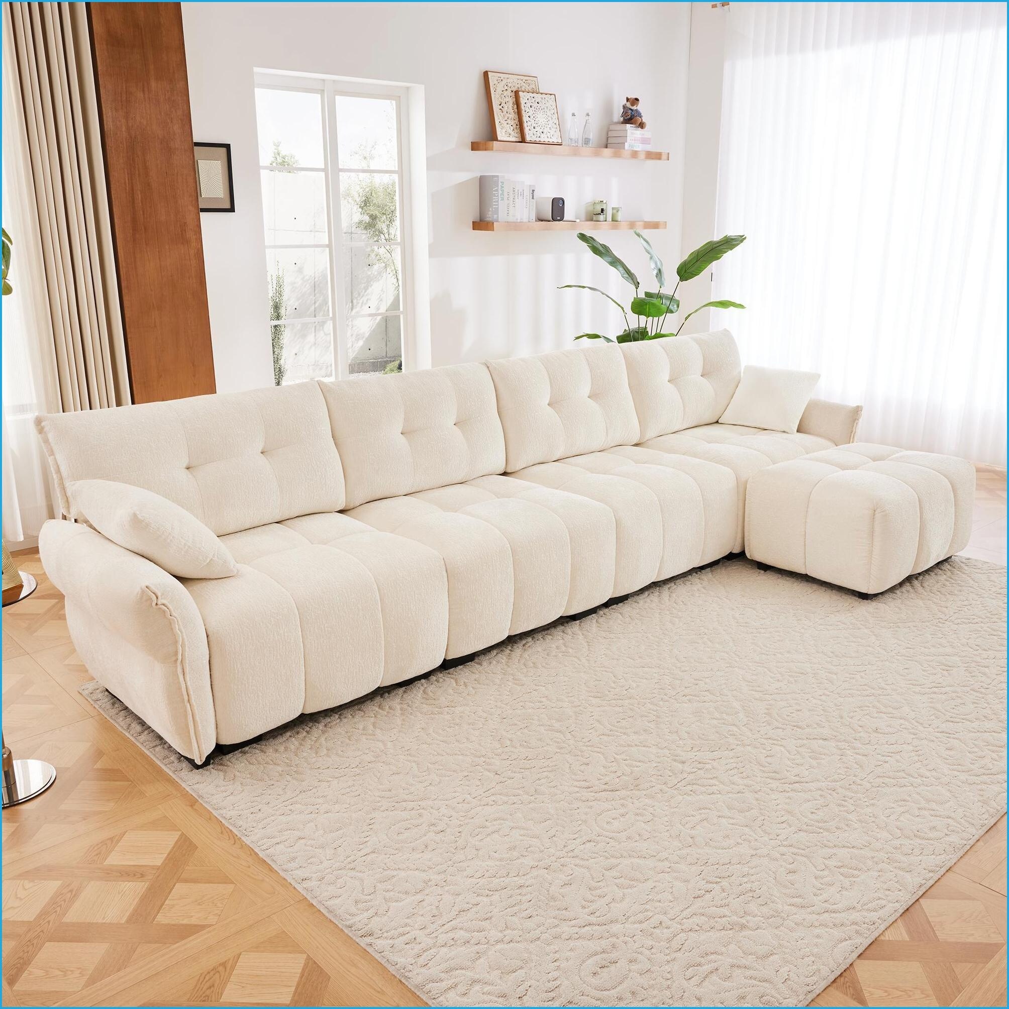Watnature Sofas 4-Seater Modular with Ottoman Configurable Solid Wood ...