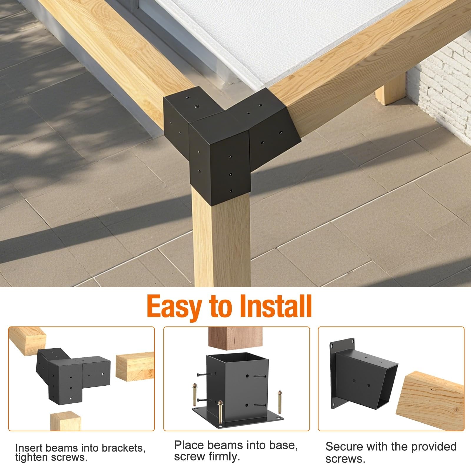 Phyfalip 6 pcs 15 Degree Slanted Roof Pergola Bracket Kit for 4x4 Wood ...