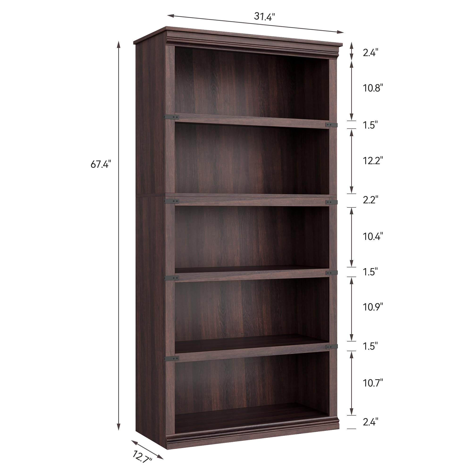 Garvee 5 Tier Bookcase Farmhouse Book Shelf with Storage Open Display ...