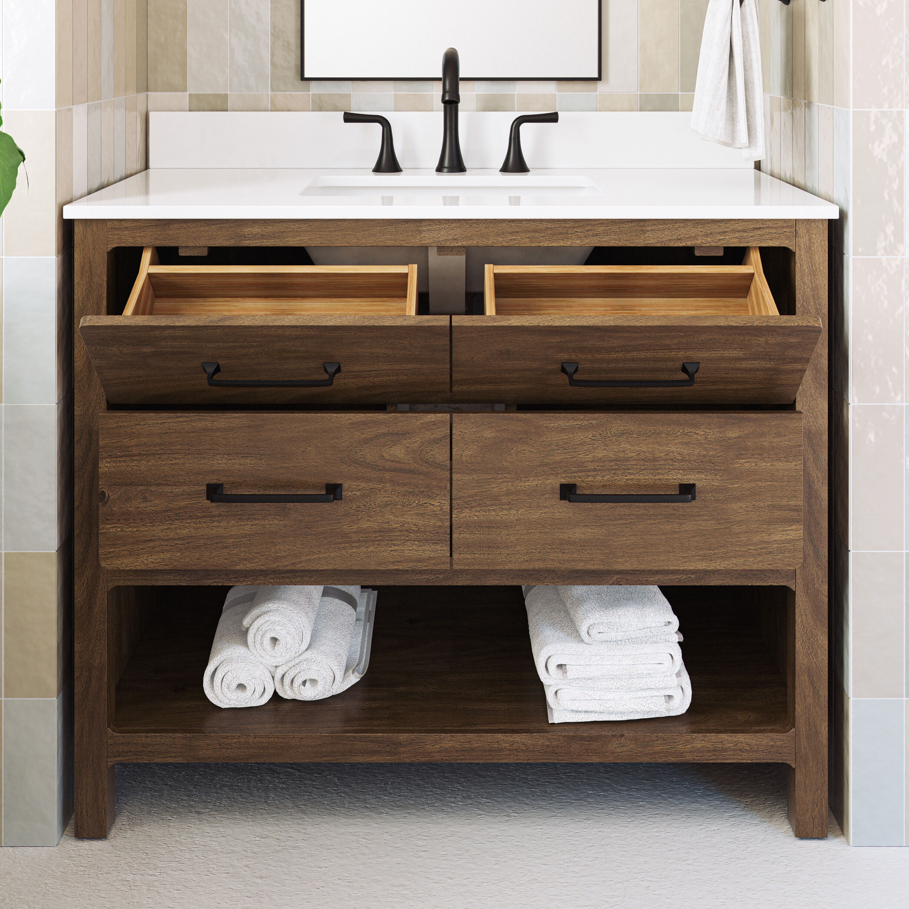 allen + roth Lenhart 42-in Warm Walnut Undermount Single Sink Bathroom ...
