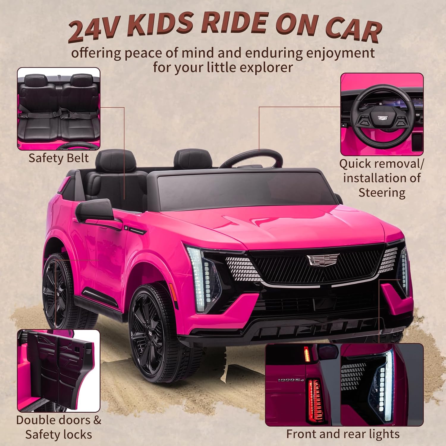 Garvee 24V Licensed Cadillac Electric Ride on Car for Kids 2 Seater ...