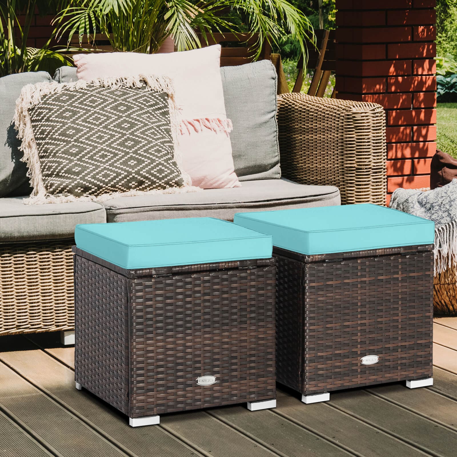 Forclover CH Outdoor Ottoman Seating Chairs Mix Brown Rattan Ottoman in the Outdoor Ottomans Foot Stools department at Lowes