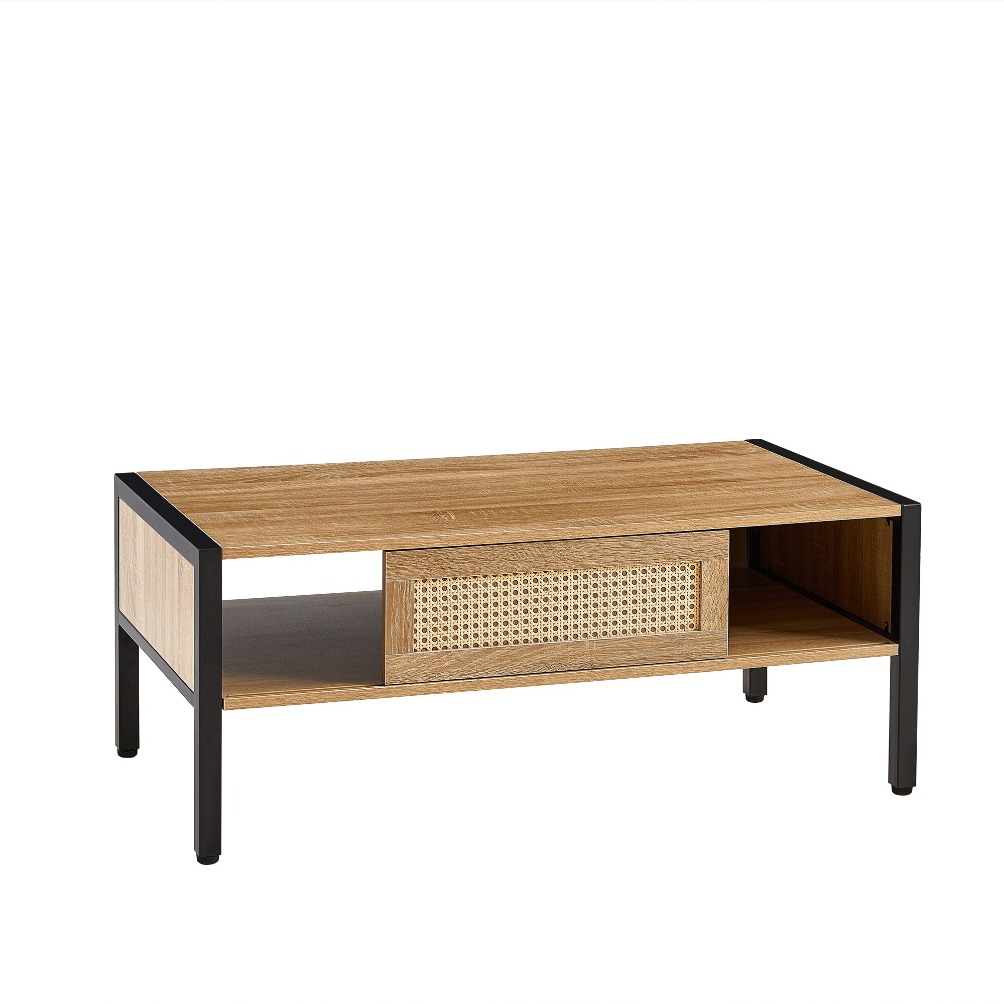 LUXEYARD 40.16Inch Rattan Coffee table sliding door for storage metal ...