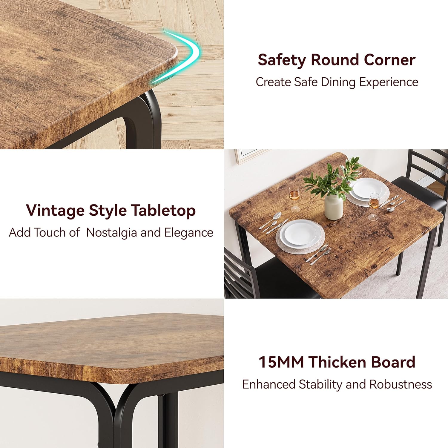 Garvee 3 Piece Dining Table Set for 2 Metal Frame Wood Kitchen Table ...