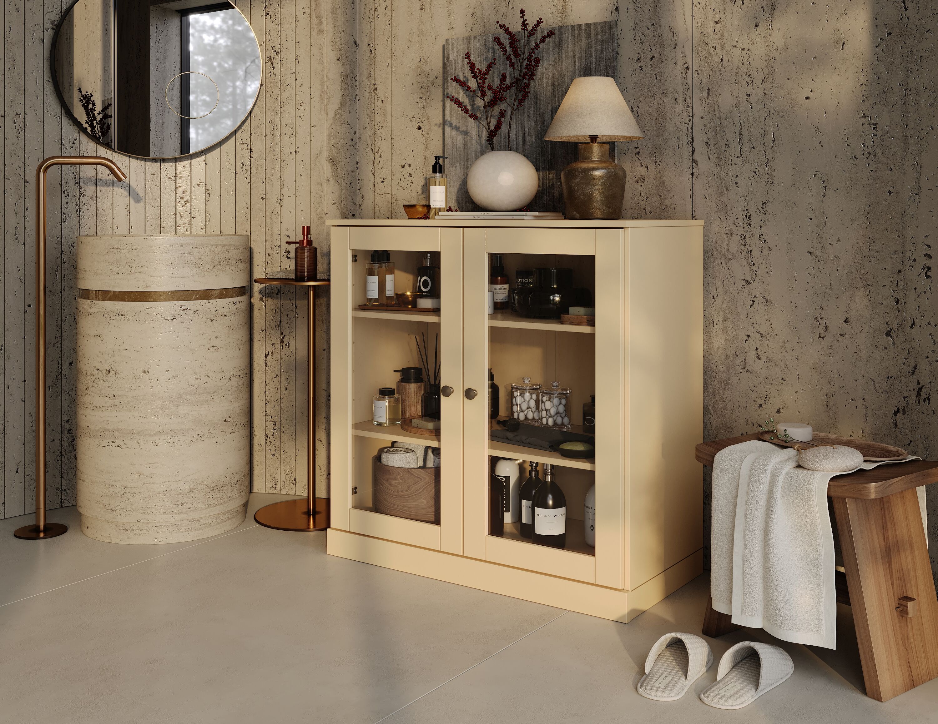 Palace Imports Solid Wood Short Clear Glass Bathroom Linen Laundry Room ...