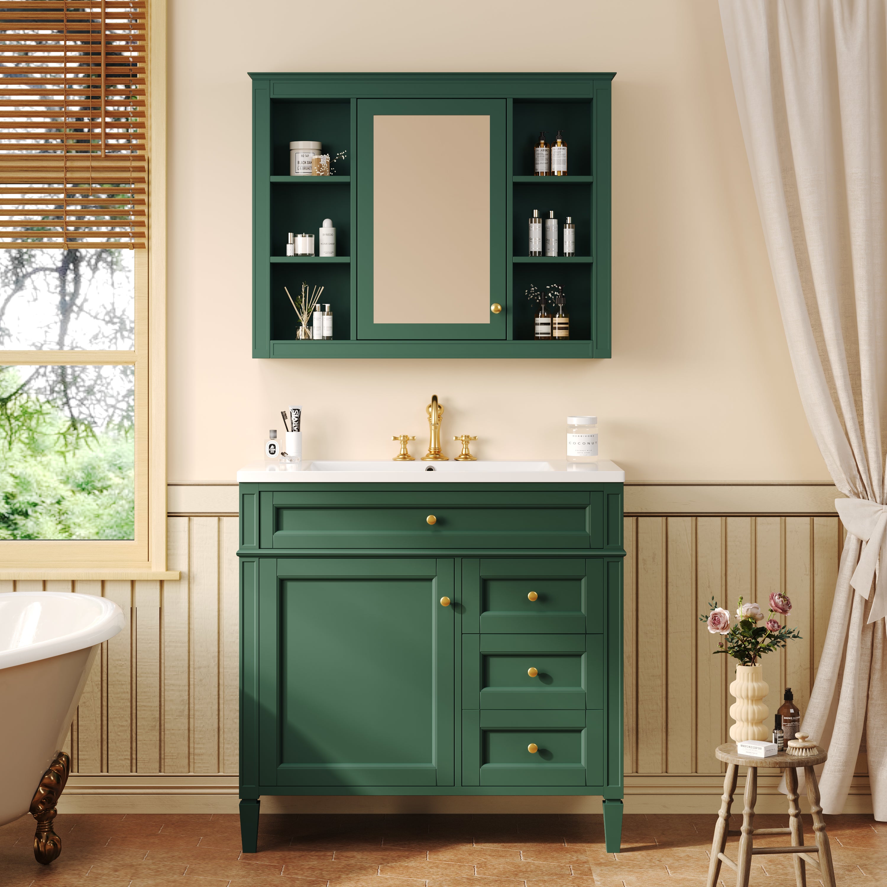 Boyel Living 36 Inch Bathroom Vanity Set with Mirror Cabinet Resin Sink ...