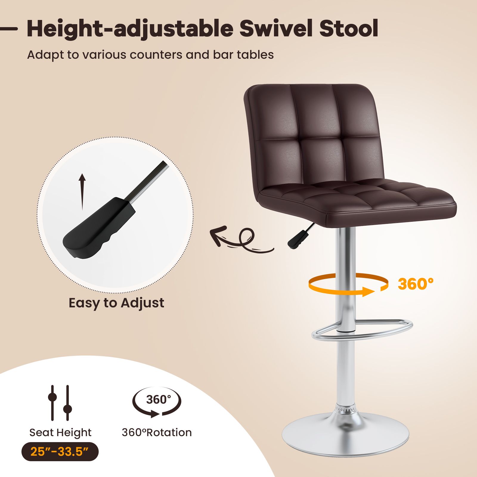 Slickblue Modern Set of 2 Bar Stool with 360 Swivel Pneumatic Height ...