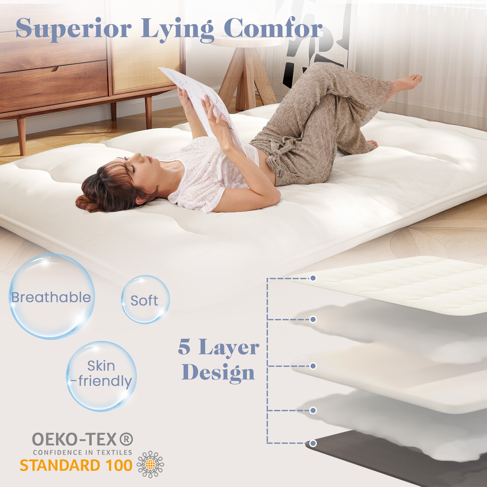 Fenbeli Foldable Futon Mattress with Washable Cover and Portable ...