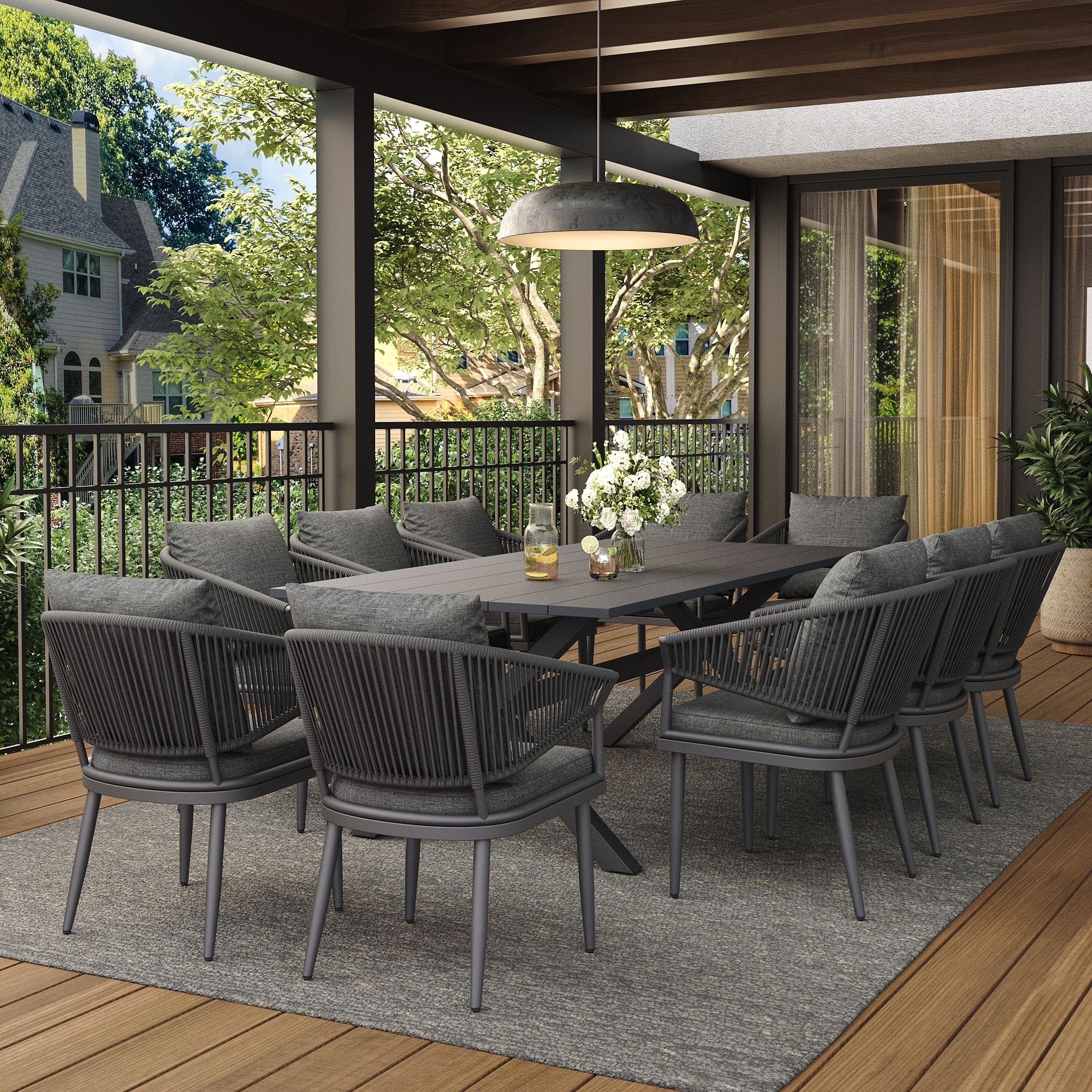 LayinSun 11 Piece Outdoor Dining Table Set with Aluminum Modern ...