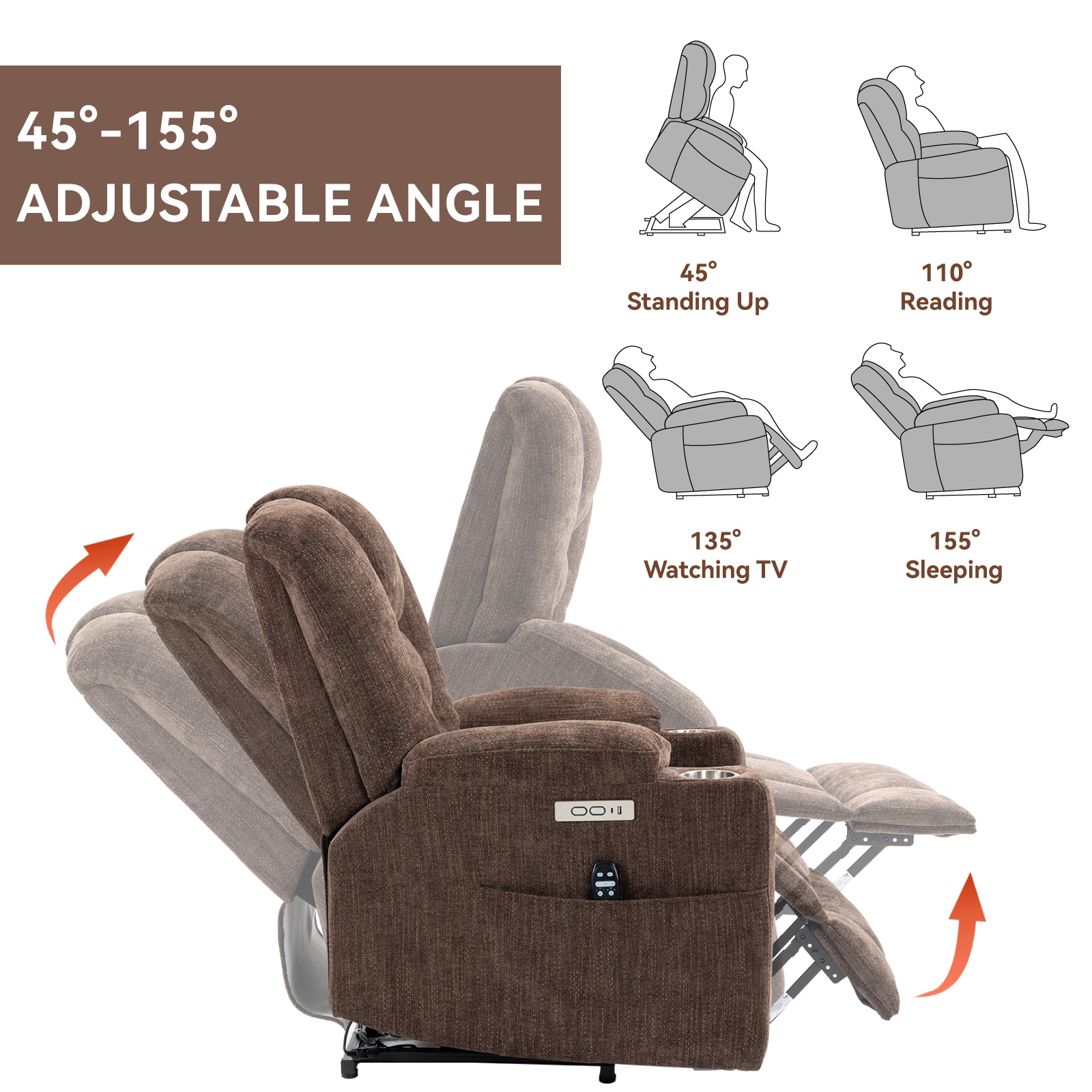 Flynama Brown Chenille Tufted Powered Reclining Massage Chair in the ...