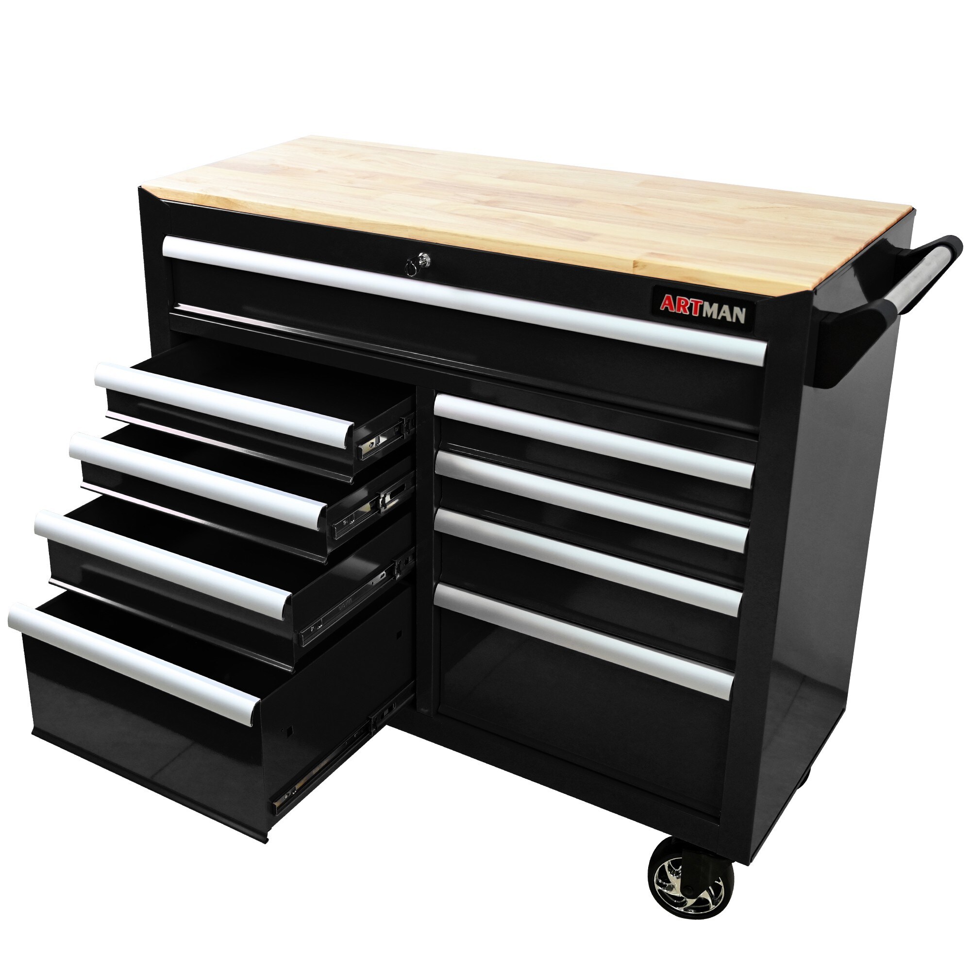 Dimakai 9 Drawers Rolling Tool Cabinet with Wooden Top and Wheels for ...