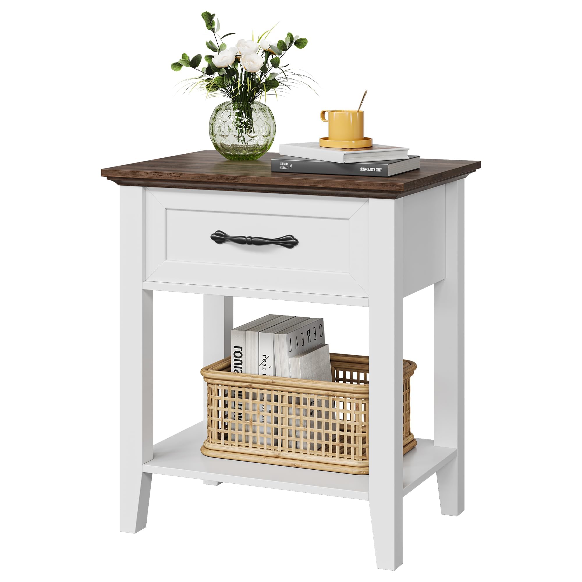 Garvee Two Tier Night Stand Bedside Table With Drawer And Open Shelf ...