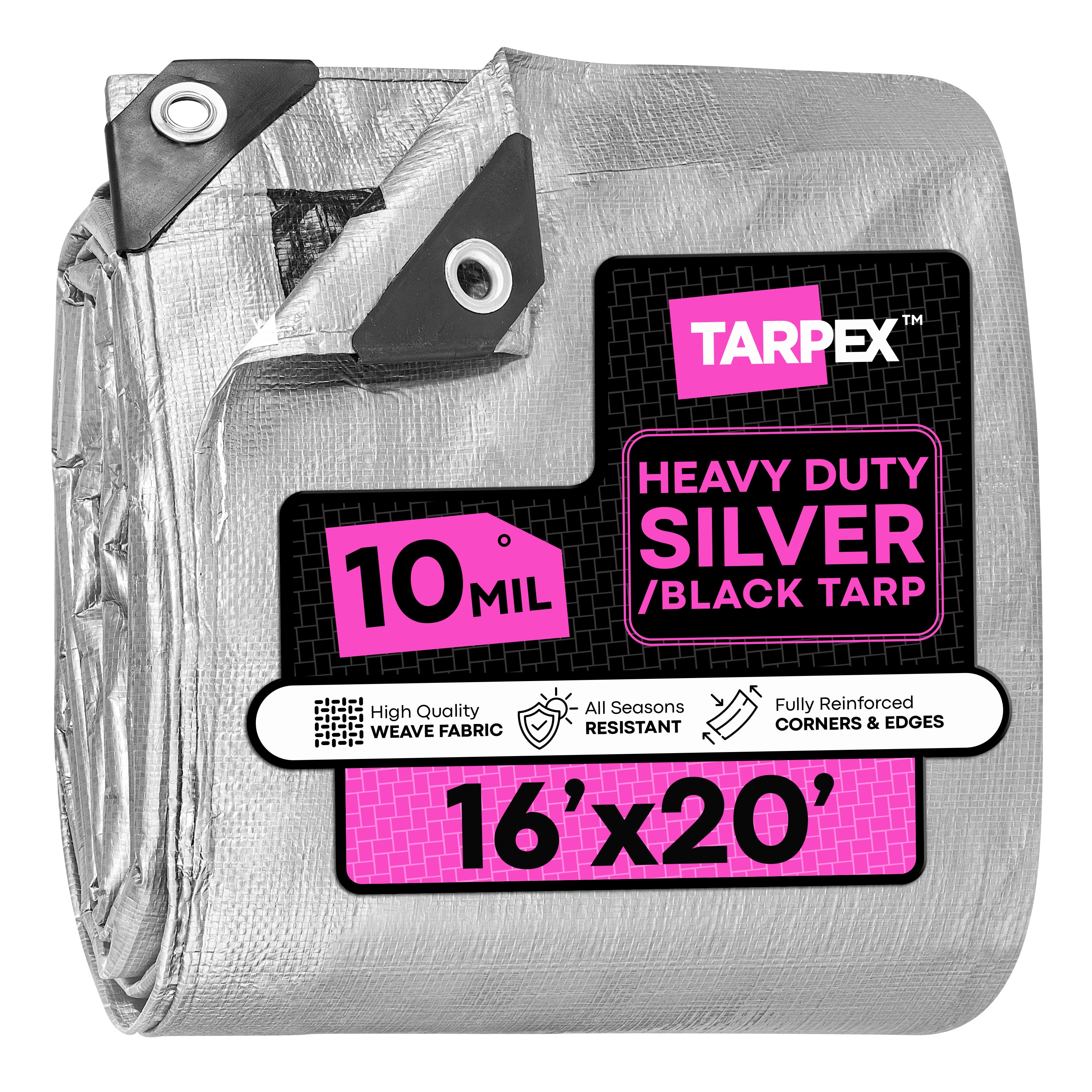 Tarpex TARPEX 16 ft. x 20 ft. Silver/Black Waterproof Heavy-Duty 10 Mil ...