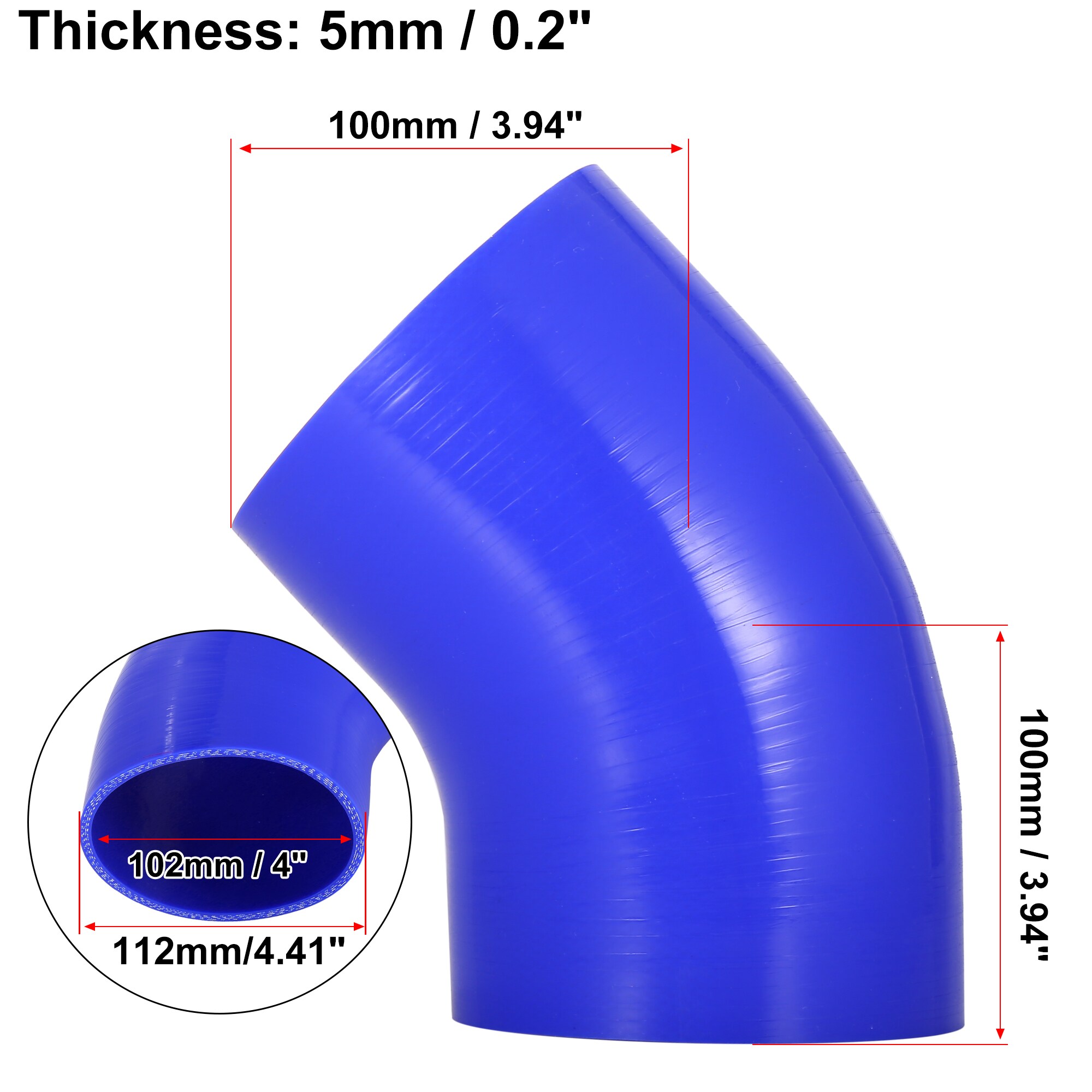 Unique Bargains 102mm 4 Inch ID 45 Degree Elbow Silicone Reducer Hose ...