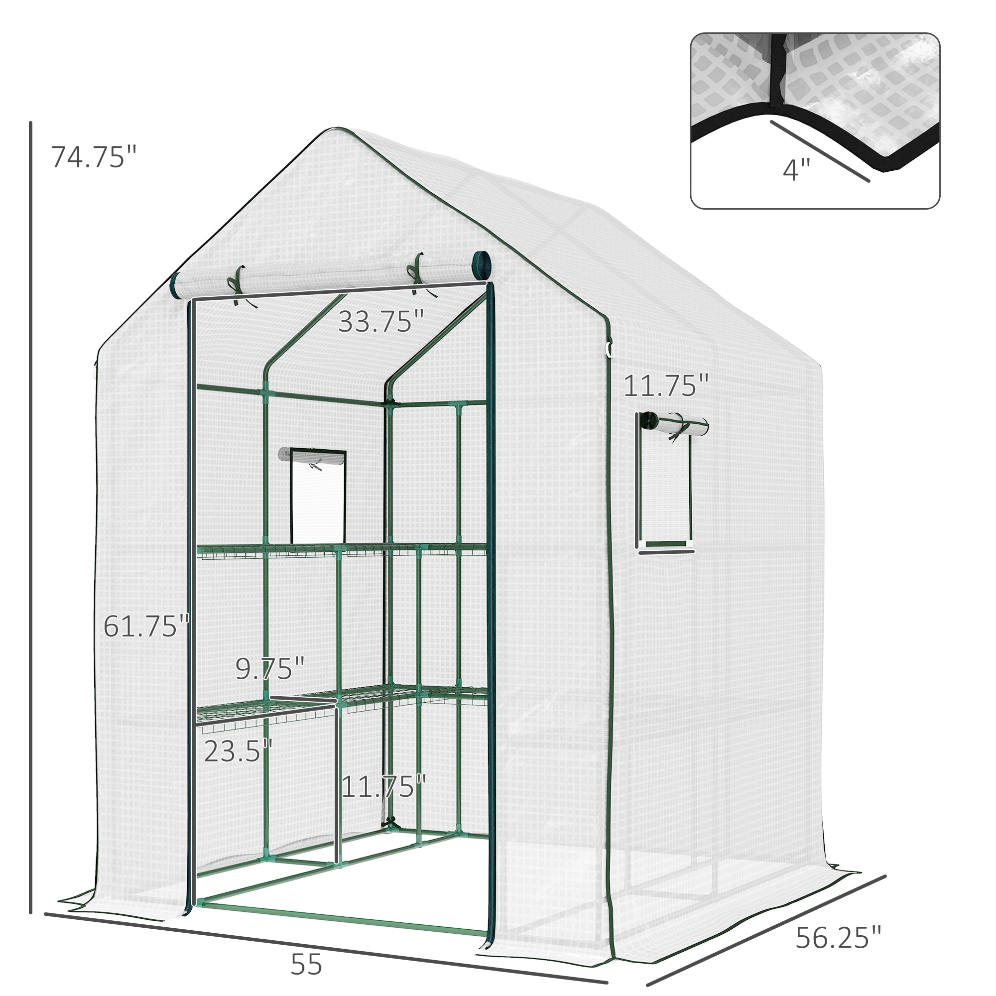 Huluwat 4 3/5ft x 4 7/10ft Portable Greenhouse Water/UV Resistant Walk ...
