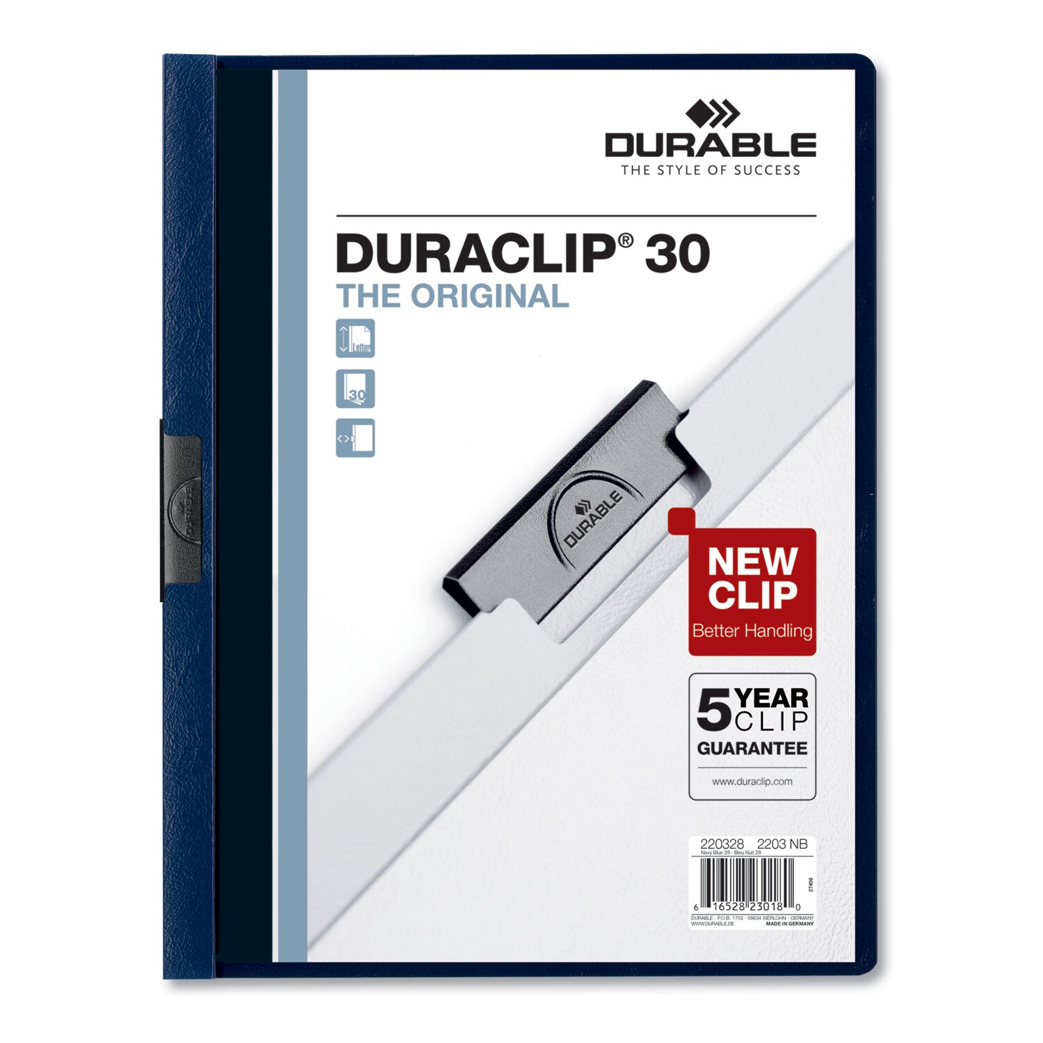 DURABLE Duraclip Report Cover Clip Fastener 8.5 X 11 Clear navy 25 box ...