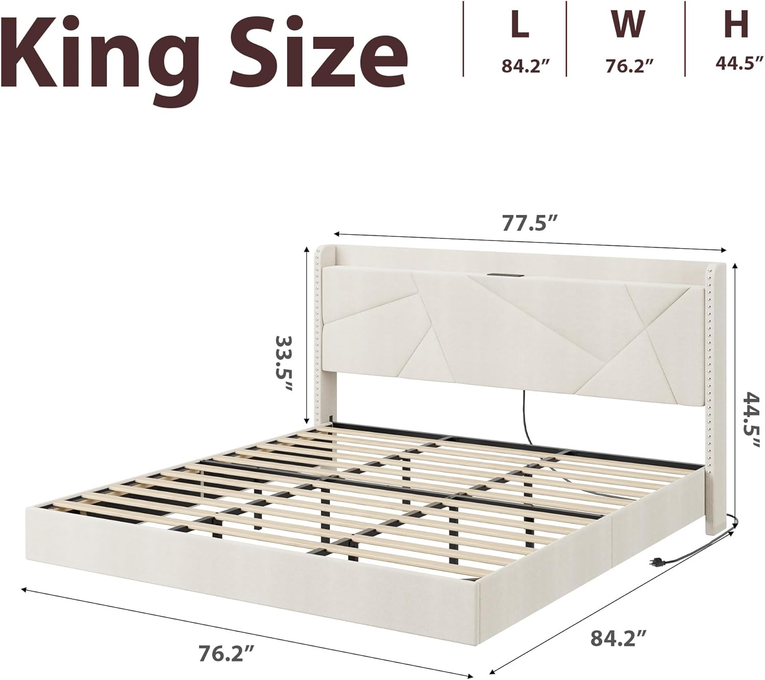 IdealHouse King Floating Bed with Integrated Storage Headboard and ...