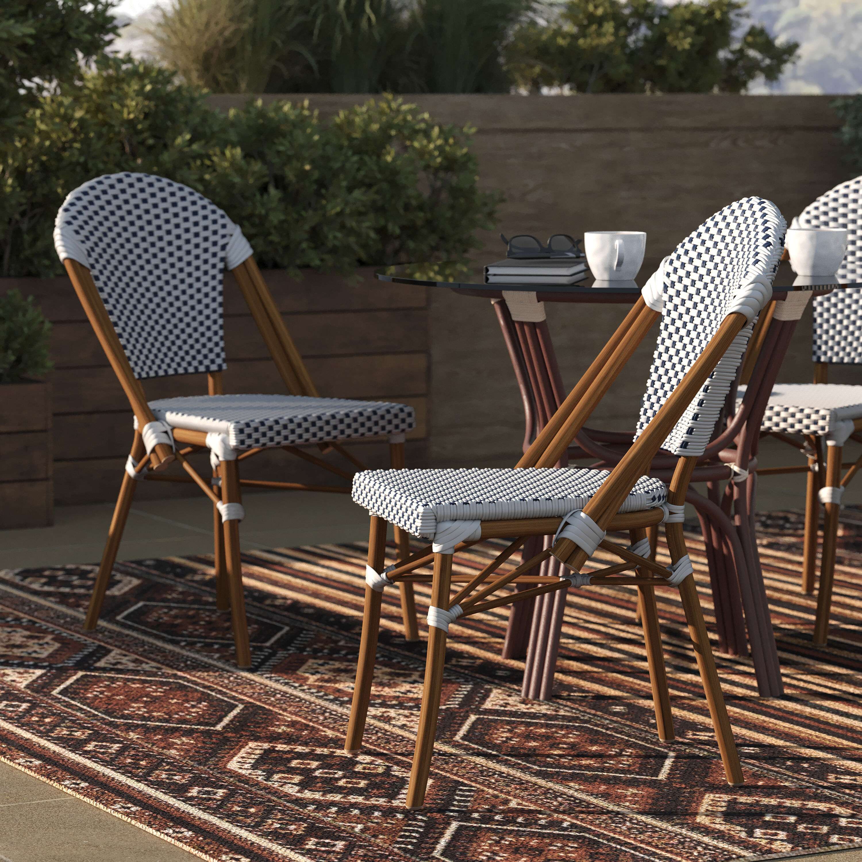 Brown rattan stacking chairs store
