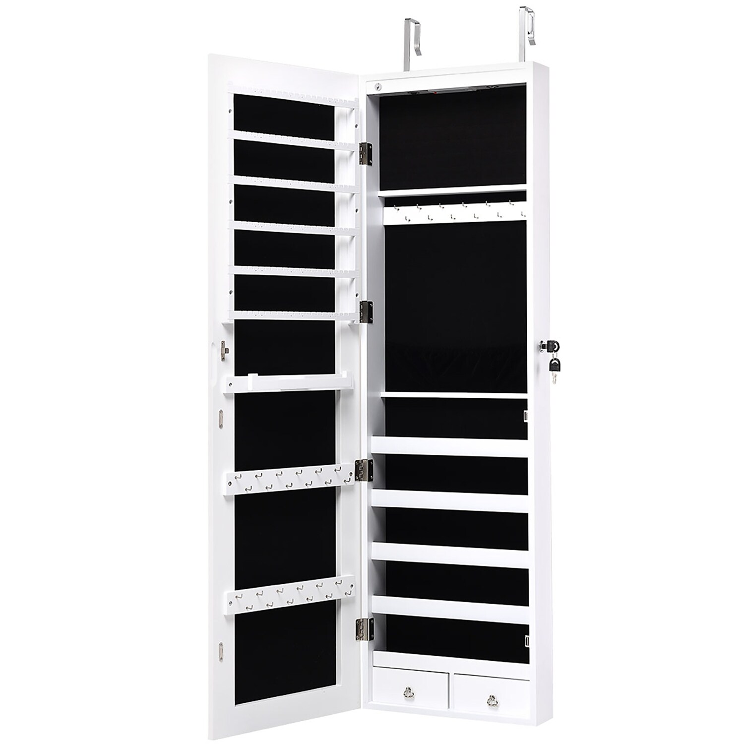 Costway Mirrored Jewelry Cabinet Jewelry Organizer with 2 LED Lights ...