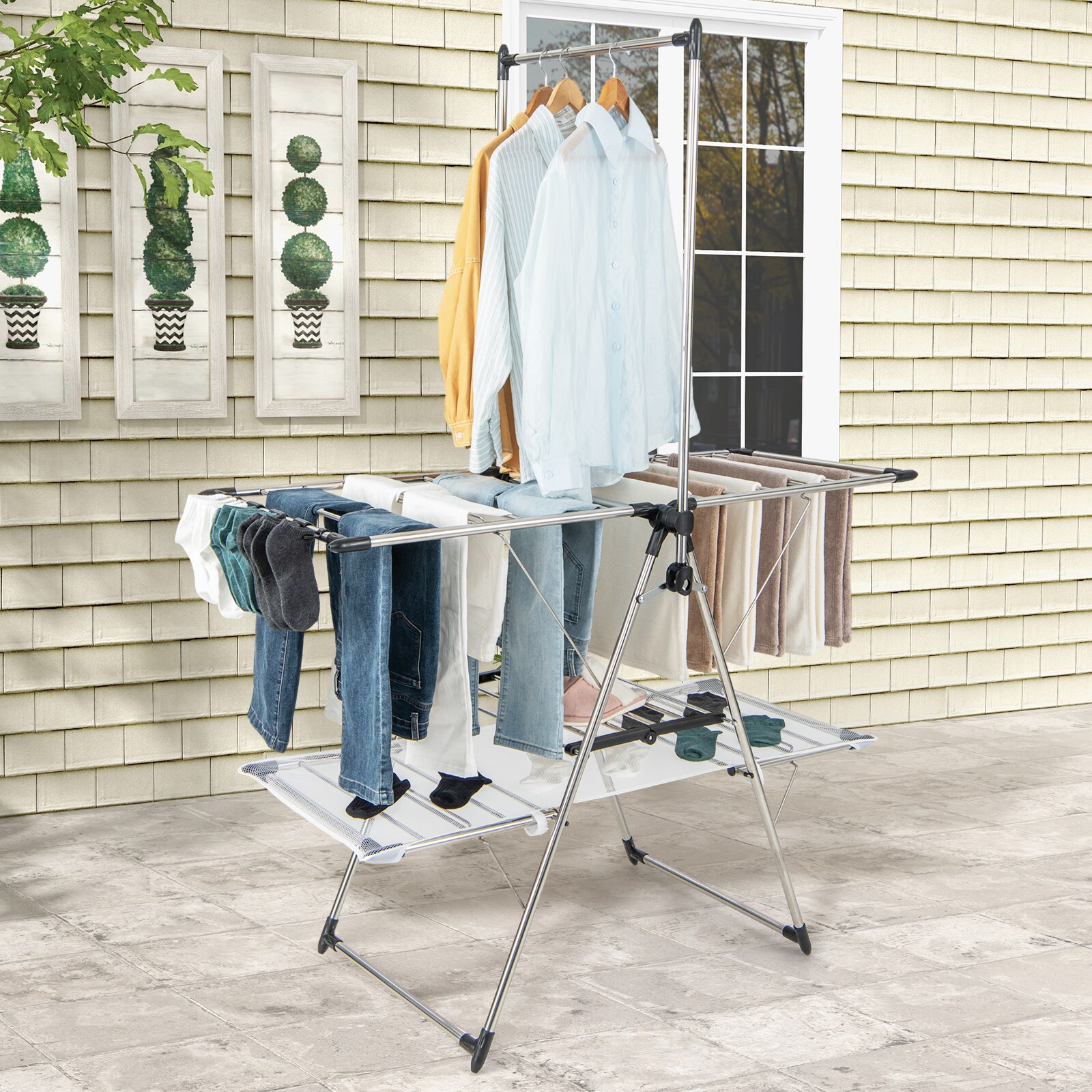 Slickblue 1 Tier- Large Foldable 54 Inch Width Stainless Steel Clothes ...