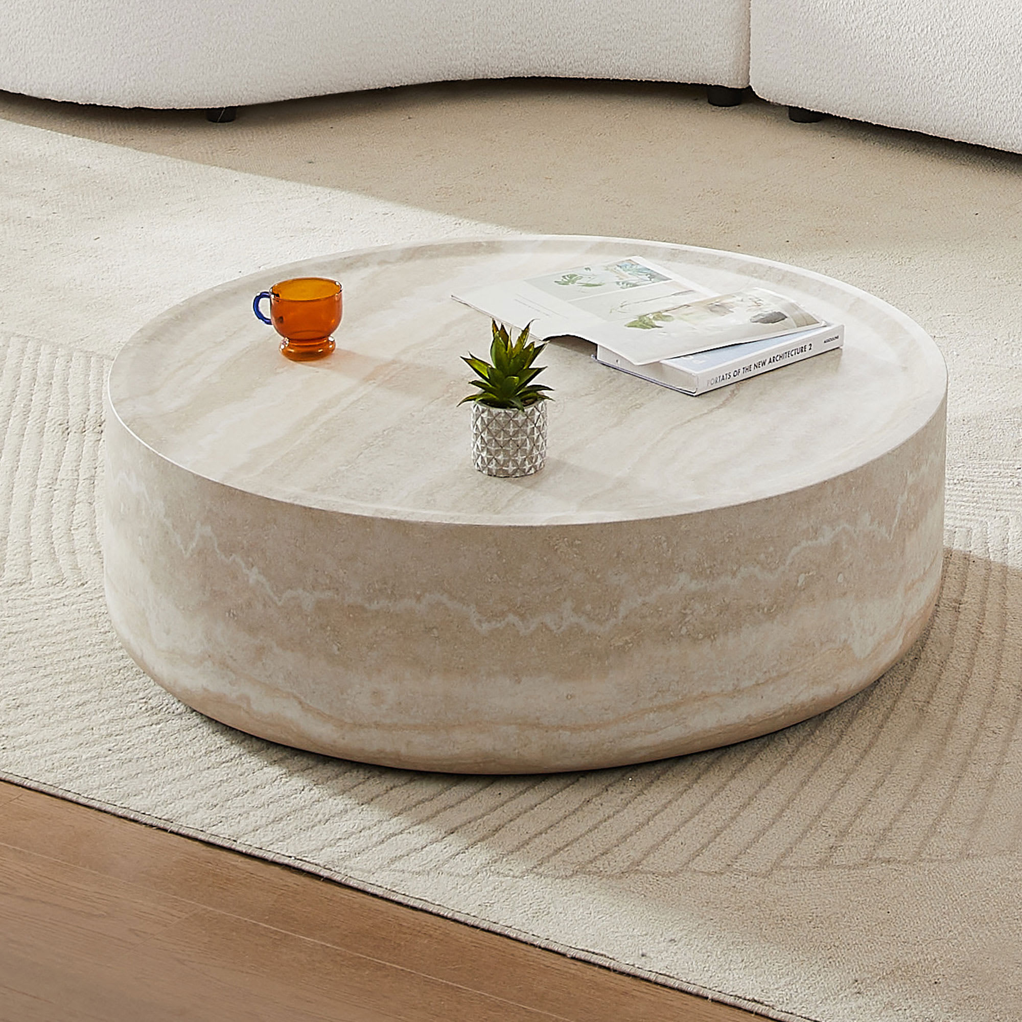 Vynxaria 31 Inch Round Faux Mars Pattern Fiberglass Coffee Table No ...