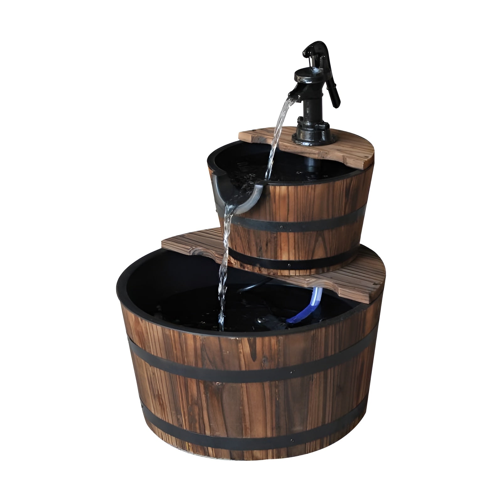 Slickblue 2 Tier Solid Wood Whisky Barrel Waterfall Fountain with ...