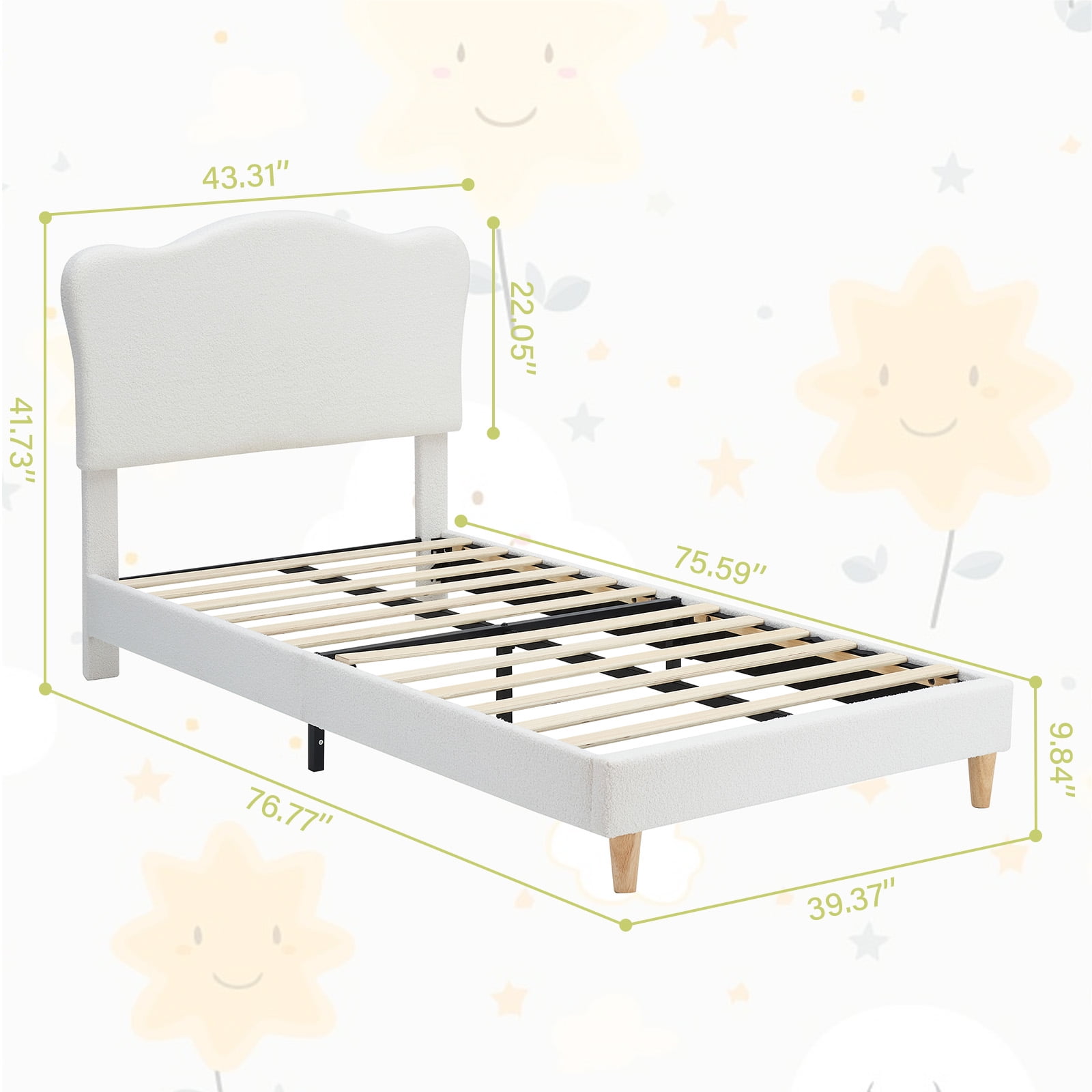 GAOMON Beige Twin Upholstered Platform Bed- Adjustable Headboard Wood ...