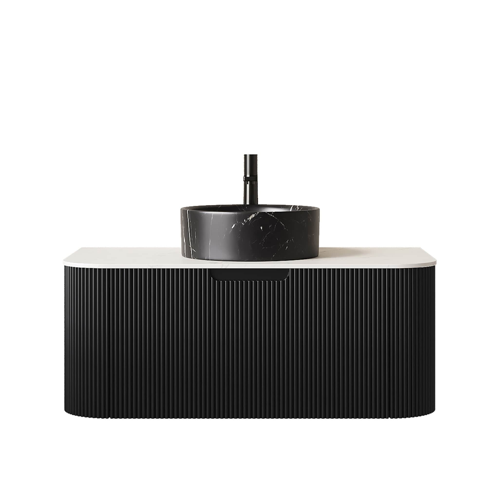 LIVACA 36 inch Black Floating Bathroom Vanity with Curved Edges Striped ...