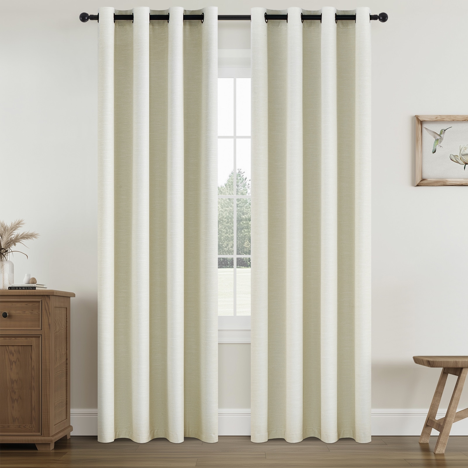 Topfinel 108-in Cream Linen Texture Total Blackout Grommet Curtain ...