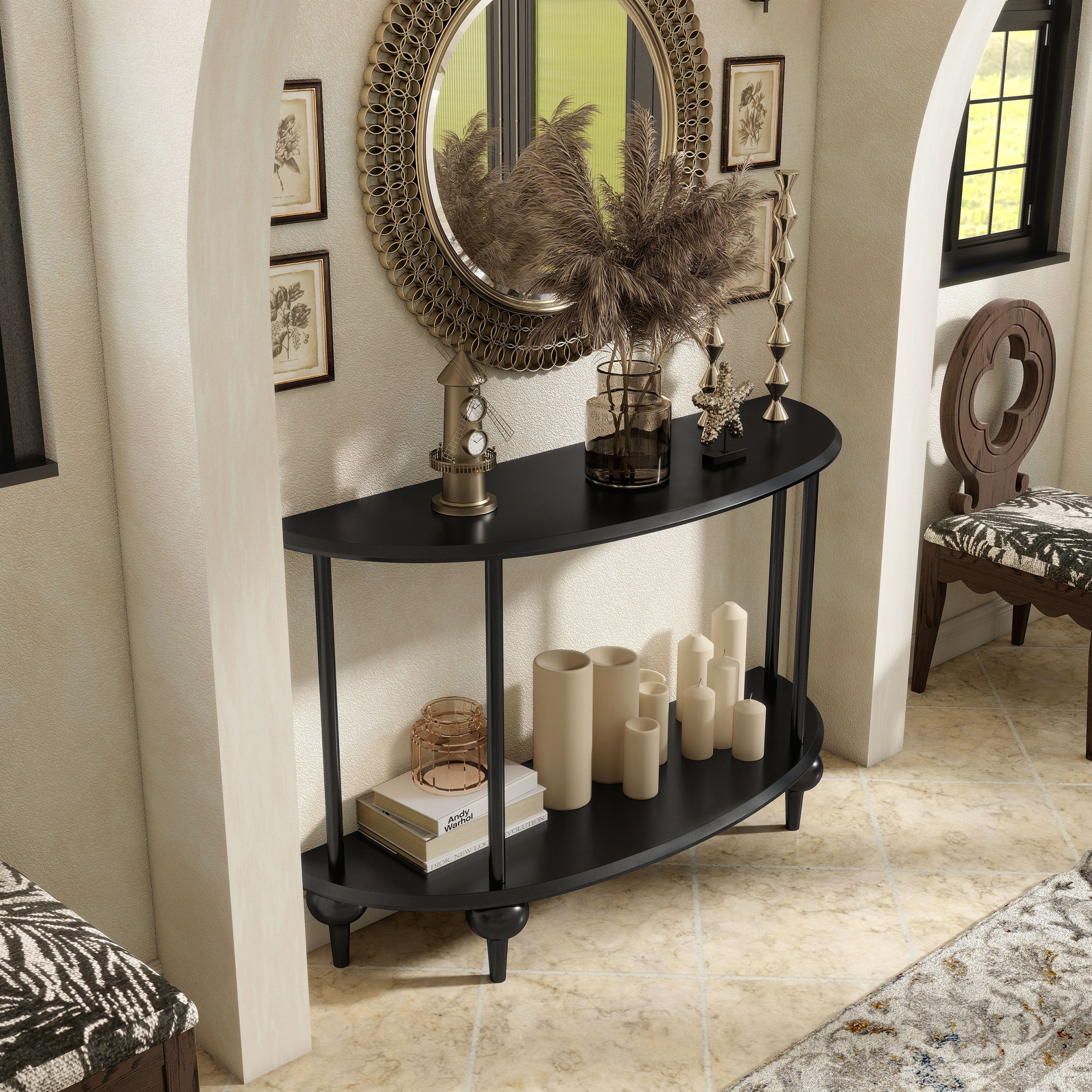 Furniture of America Modern Half-round Composite Black Pure 47.25-in W ...