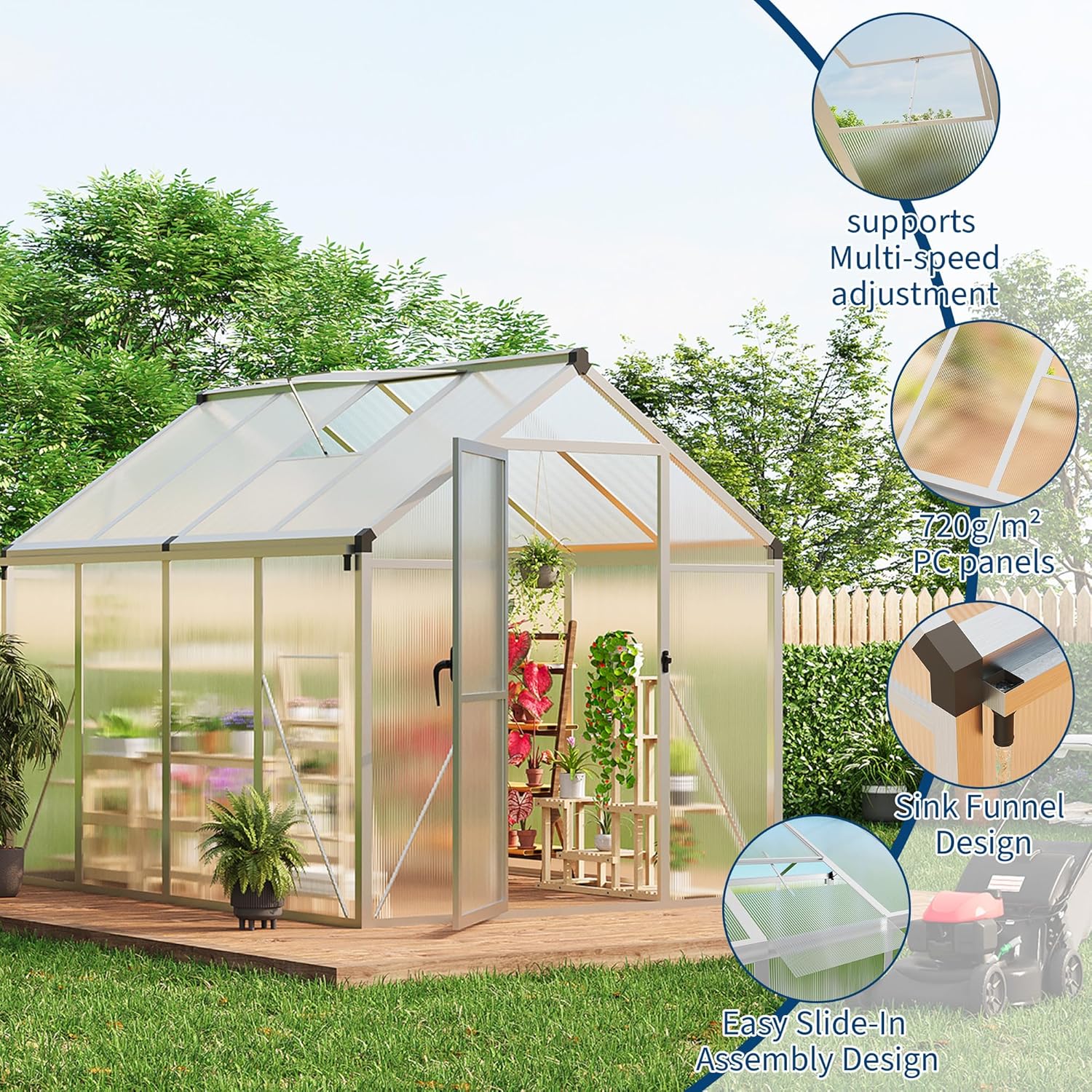 Garvee 6x8 FT Greenhouse for Outdoors Polycarbonate Flower Greenhouse ...