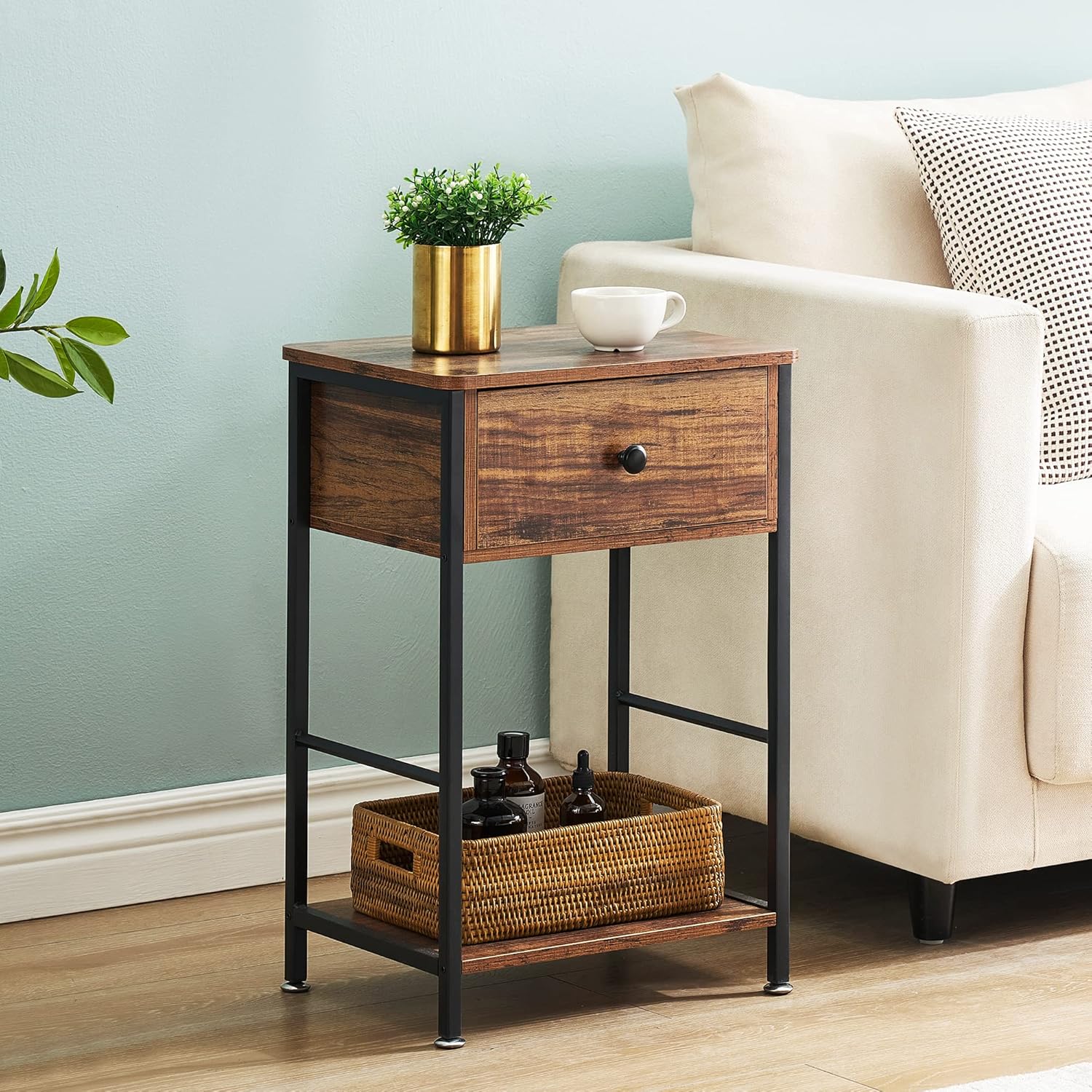 Garvee Full Platform Bed Frame with Rustic Vintage Wood Headboard ...