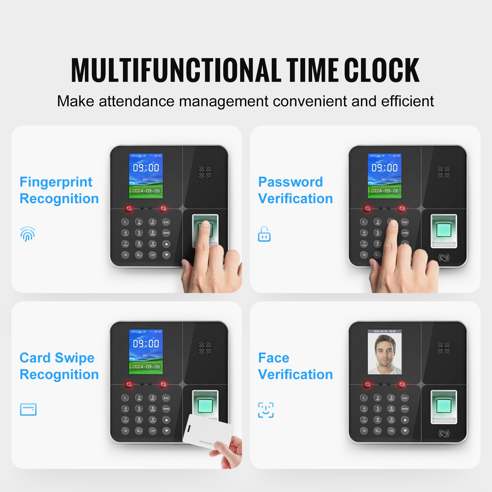 VEVOR Time Clocks for Employees Small Business with Face Fingerprint ...