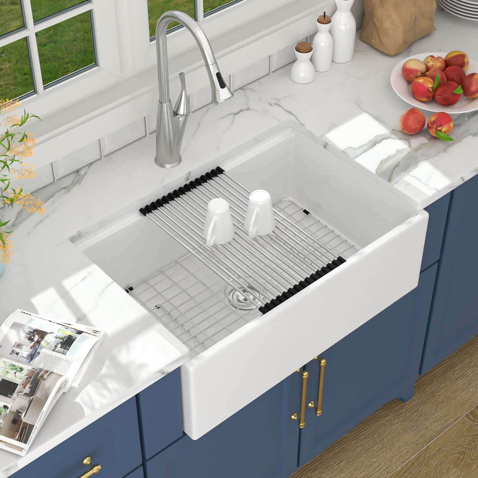 Lordear Farmhouse apron front 30-in x 20-in Fireclay Single bowl ...