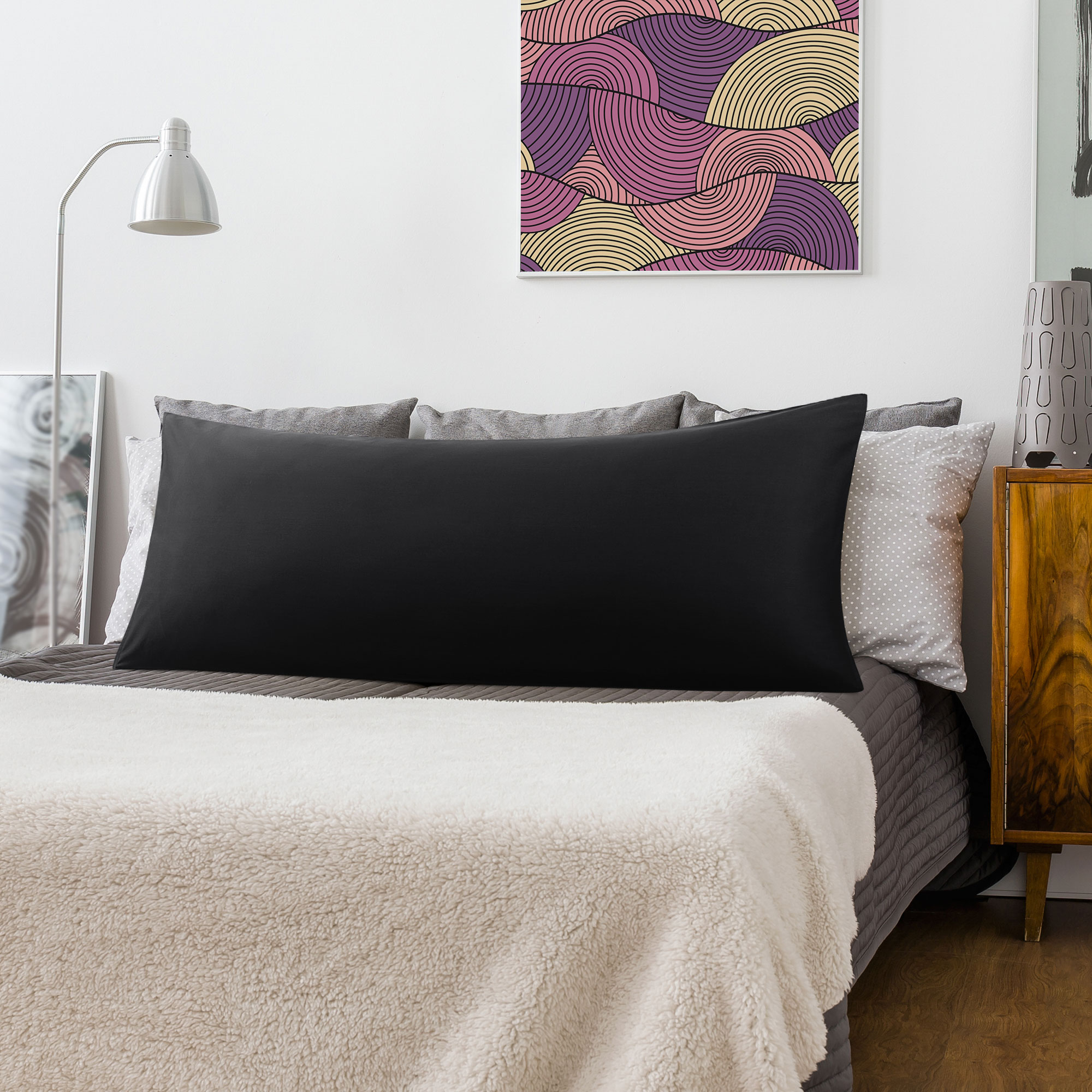 Unique Bargains 20x72 Inch Cotton Body Pillow Cover Super Soft Black ...