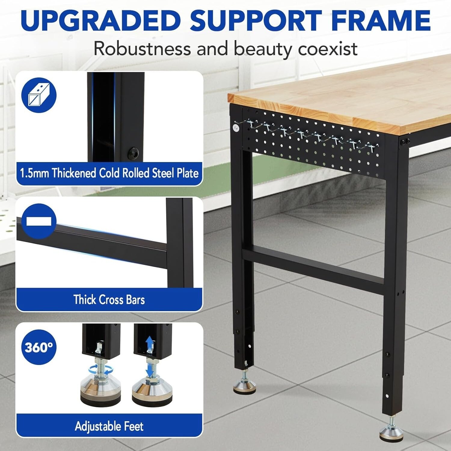 Garvee 60Inch Heavy-Duty Adjustable Workbench with Power Outlet Locking ...