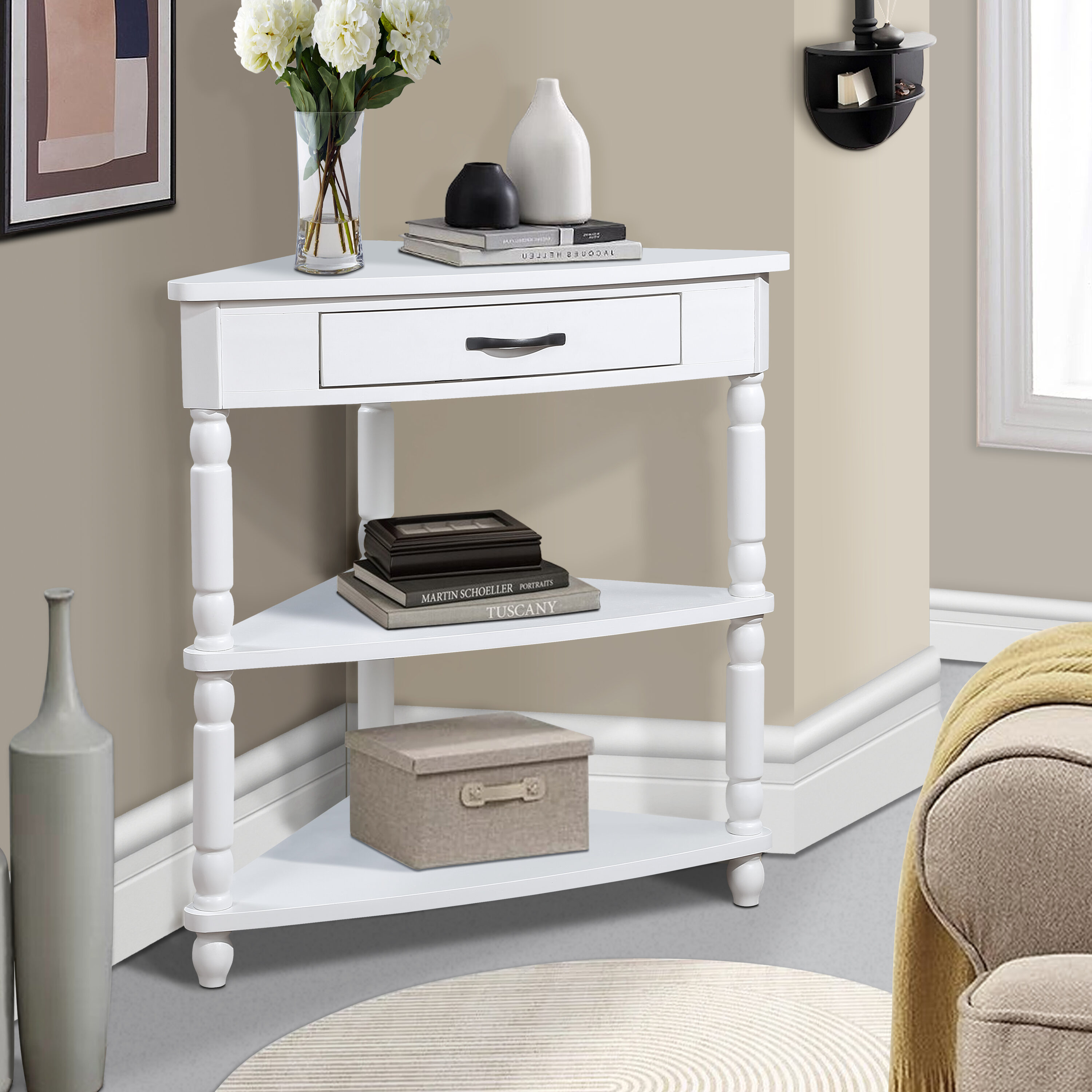 LOVMOR 33 8inch Small Triangle Corner Table Wood Corner Side Table 3 ...