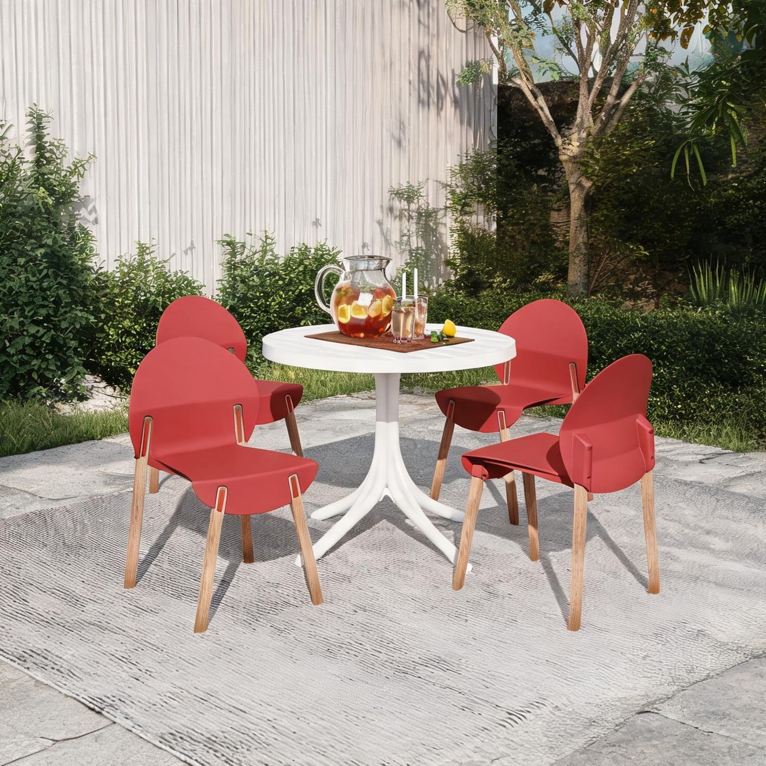 Watnature 5-Piece Patio Set with 4 Crimson Chairs and Round Table Red ...