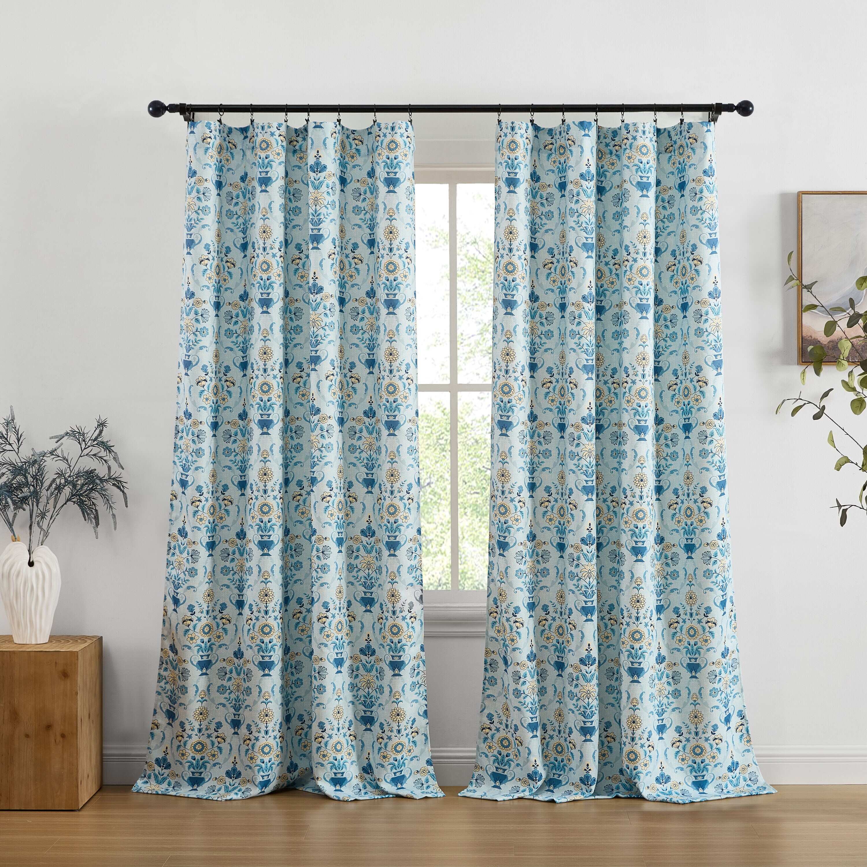 HLC.me Clara Floral Back Tab Rod Pocket Curtains - Light Filtering ...