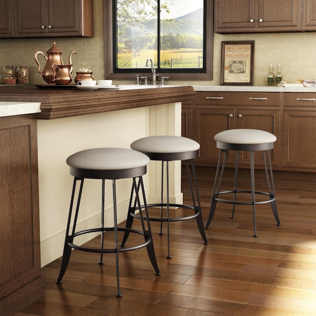 Amisco Phylo Cream 30 In H Bar Height Upholstered Swivel Metal Backless