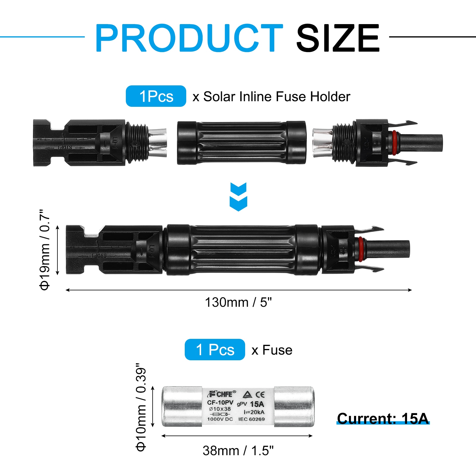 Unique Bargains Solar Fuse Holder 15A 1000V Waterproof PV In-Line Fuse ...