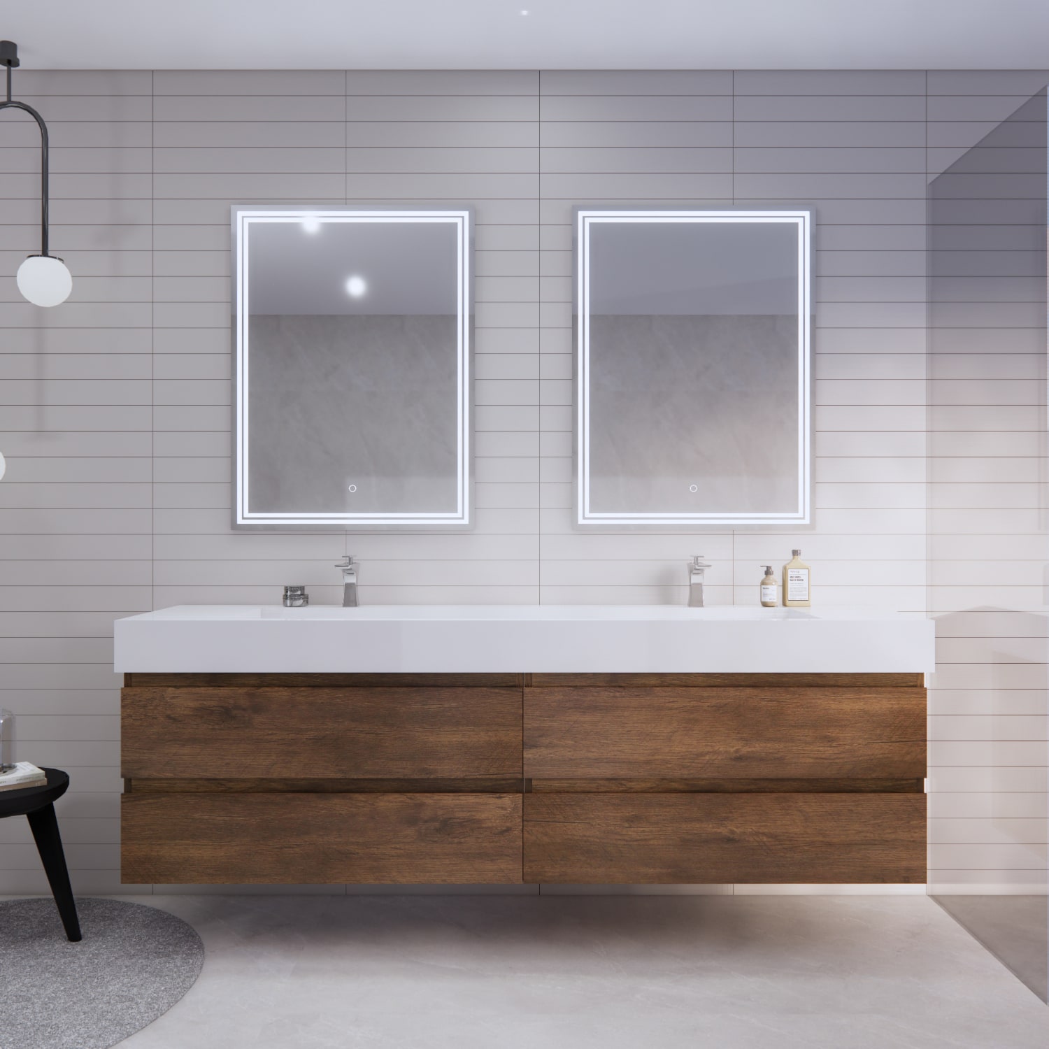 BV Better Vanity Monterey 84-in Rose Wood Double Sink Floating Bathroom ...