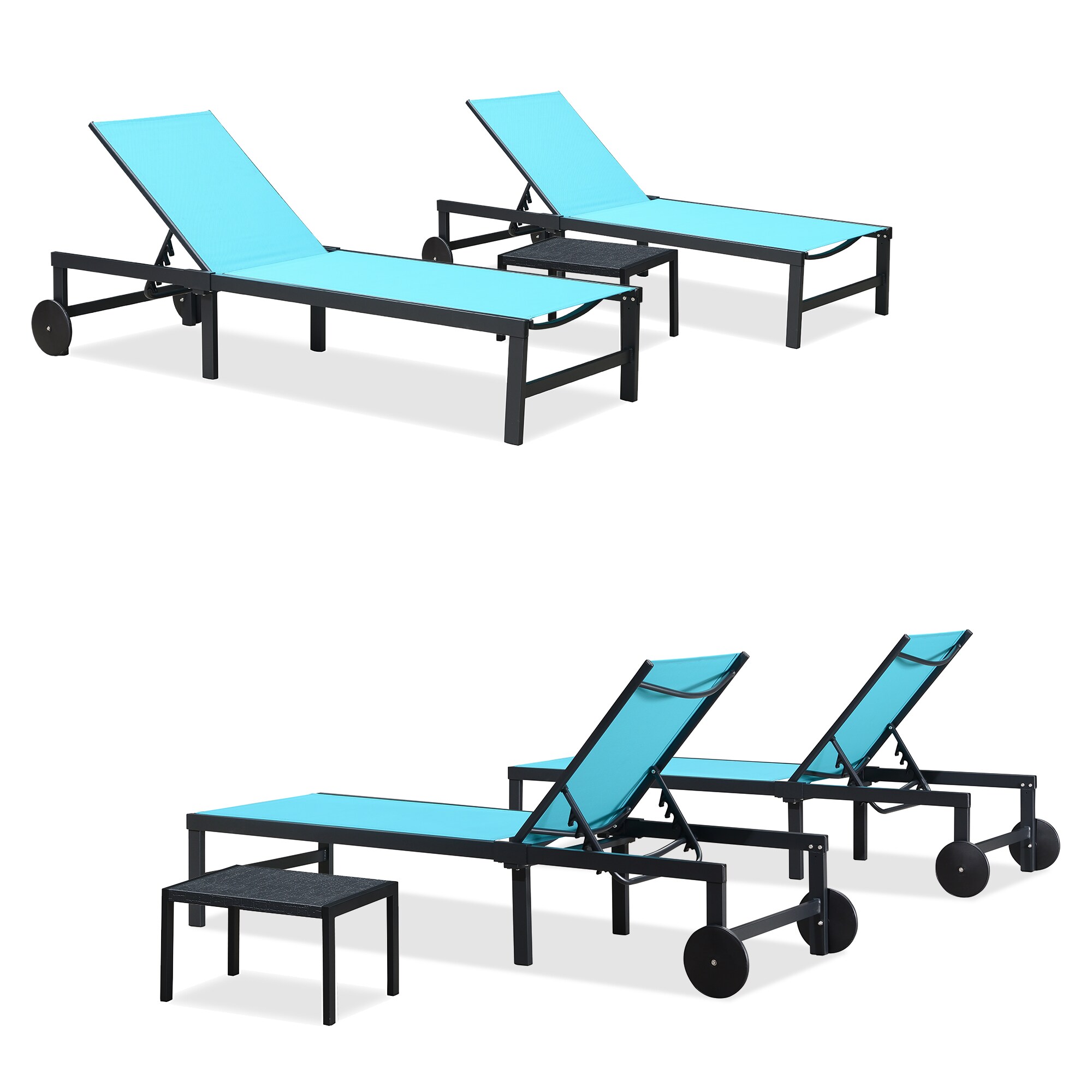 PURPLE LEAF Chaise lounge Modern Turquoise Blue Woven Chaise Lounge in ...